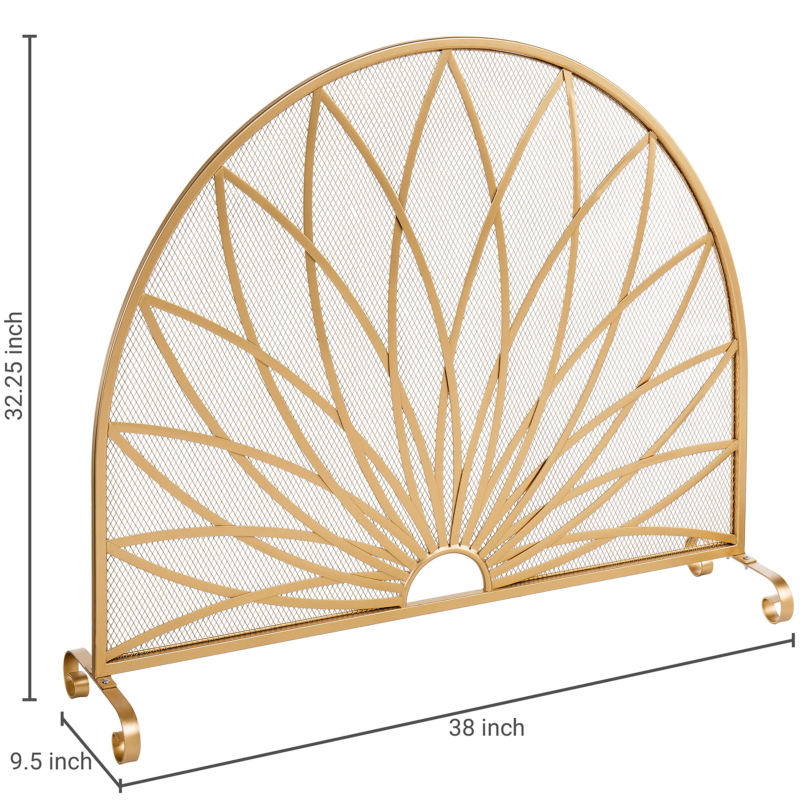 MyGift Art Deco Starburst Style Brass-Tone Metal Freestanding Fireplace Screen
