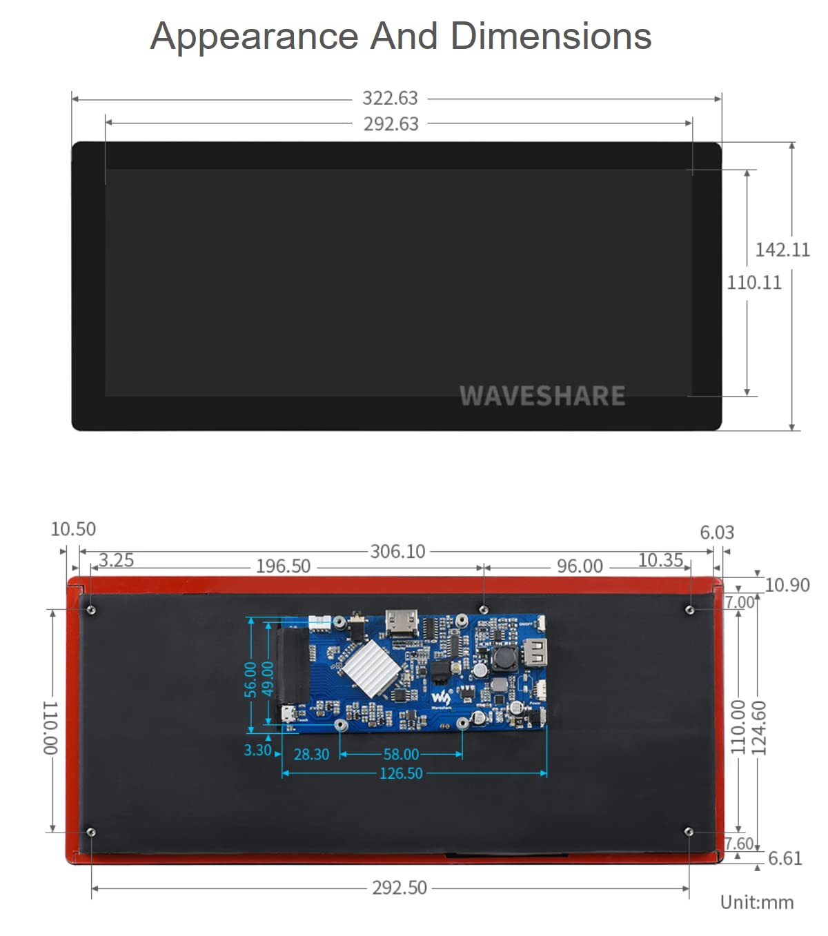 XYGStudy 12.3inch IPS HDMI 1920×720 Capacitive Touch Screen LCD Monitor High Brightness with Toughened Glass Panel 12.3inch HDMI LCD