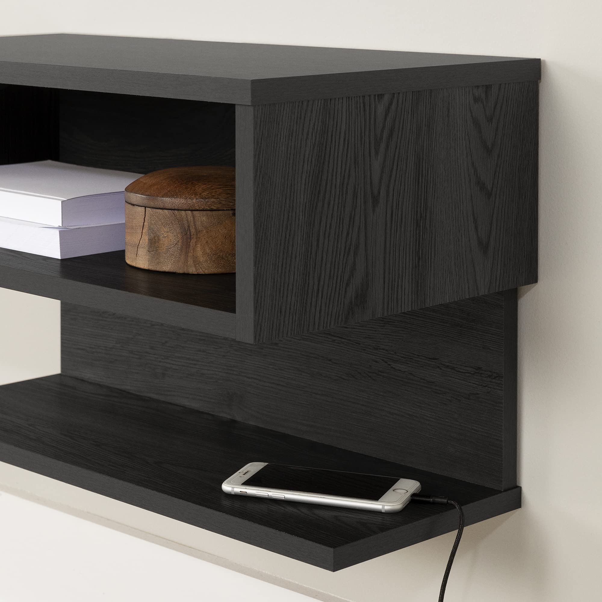 South Shore Fusion Floating Nightstand, Gray Oak