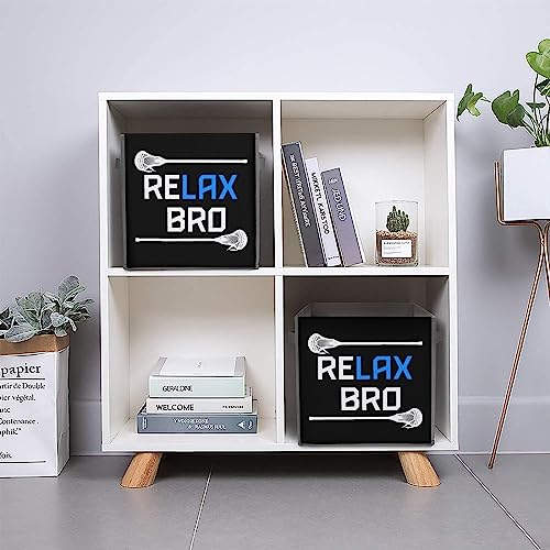 Relax Bro Funny Lacrosse Storage Cubes with Handles Foldable Fabric Bins Organizing Baskets for Shelves Closet