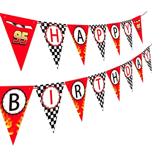 Race Car Happy Birthday Banner Party Decorations,Racing Themed Party ,Racing Party Sign,Let't Go Racing Checkered Flag Party Themed Party Supplies Decorations