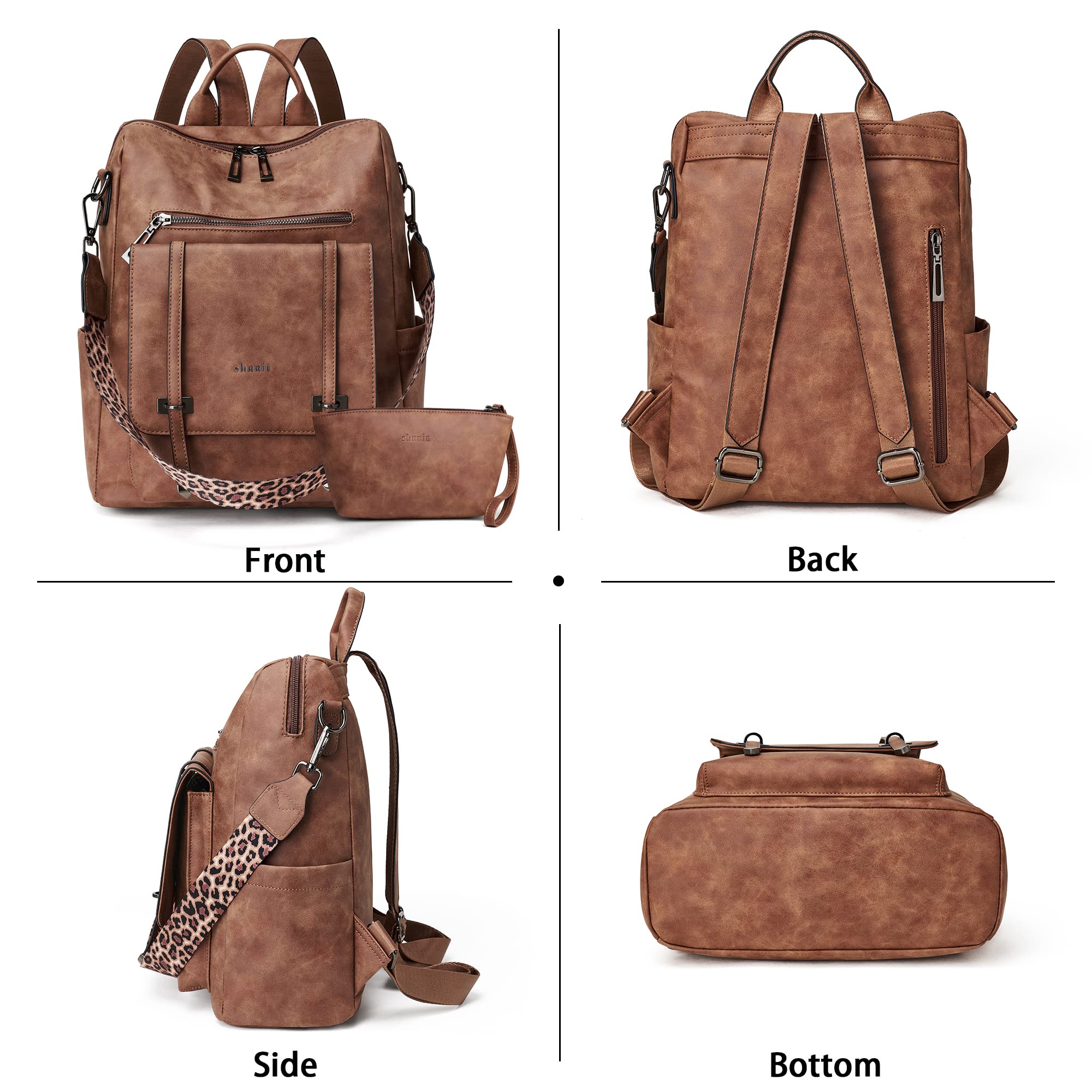 Shrrie Backpack Purse for Women Fashion Leather Backpack Purse Satchel Travel Backpack Convertible Shoulder Bag with Wristlet
