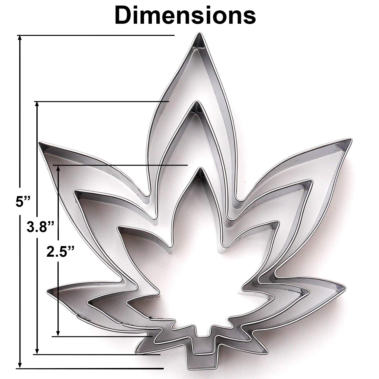 Zen Marijuana Leaf Shaped Cookie Cutter - 3 Piece Set, Premium Food-Grade Stainless Steel, Dishwasher Safe
