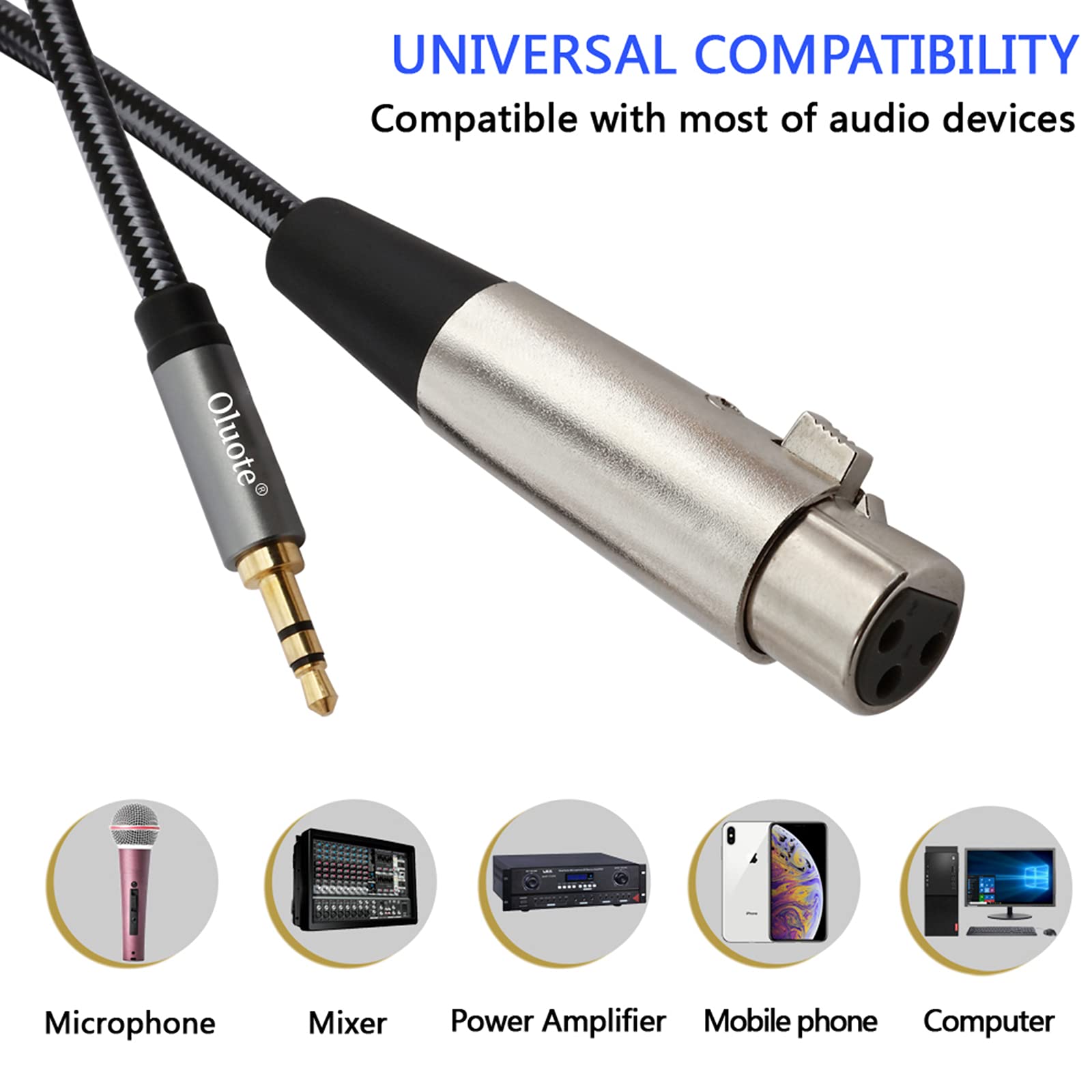 Oluote 3 Pin XLR Female to TRS 3.5mm (1/8") Male Microphone Cable, MIC Audio Interconnect Cable for Studio Sound Consoles Jack Lead Balanced Signal Interconnect Cable(4.9FT)
