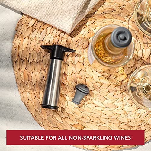 Vacu Vin Wine Saver Pump Stainless Steel with Vacuum Wine Stopper - Keep Your Wine Fresh for up to 10 Days - 1 Pump 1 Stopper - Reusable - Made in the Netherlands