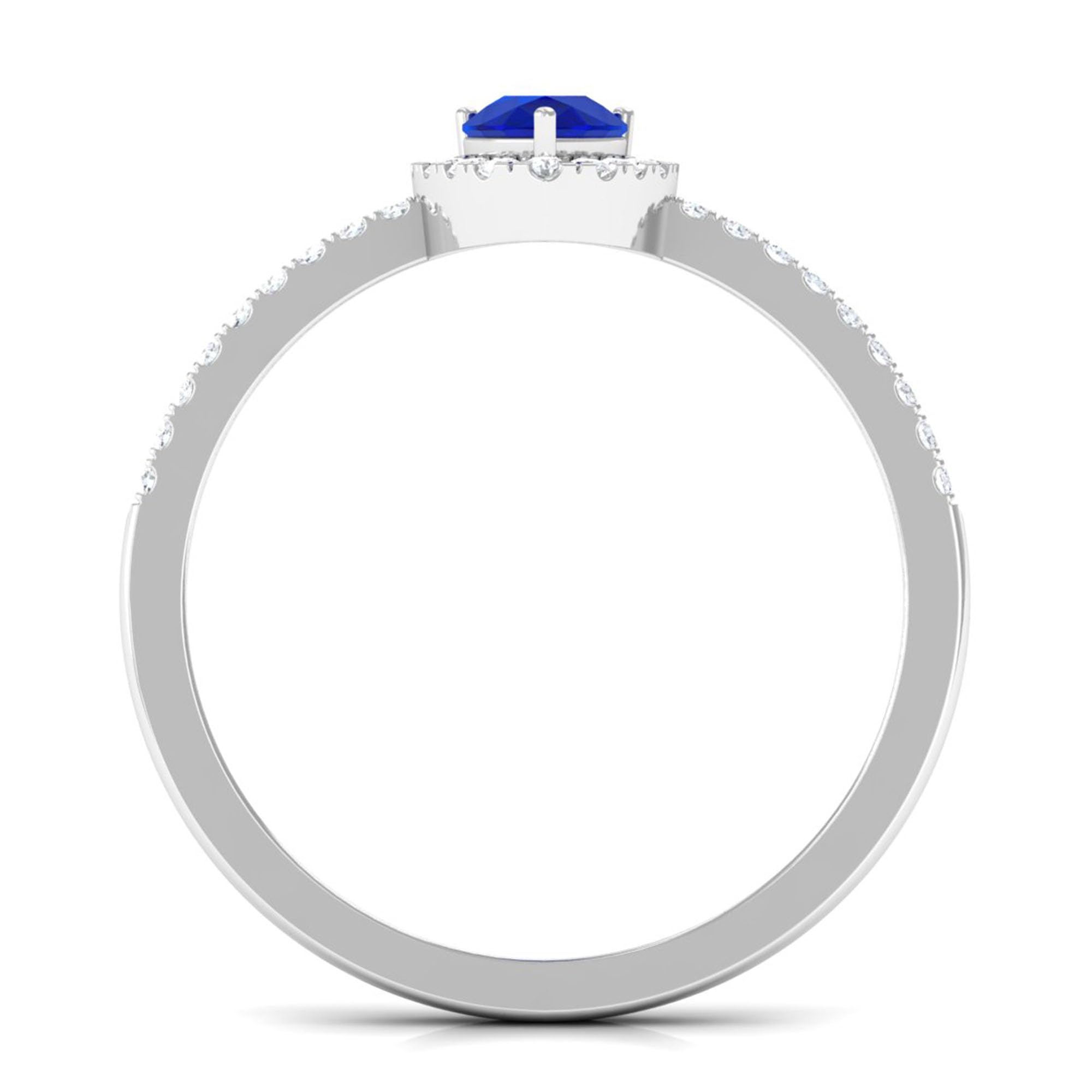 Rosec Jewels Lab Grown Blue Sapphire Diamond Halo Engagement Ring, AAAA Quality, Certified Sapphire Diamond Teardrop Ring- Ready To Gift, 14K White Gold, Size:US 5.00