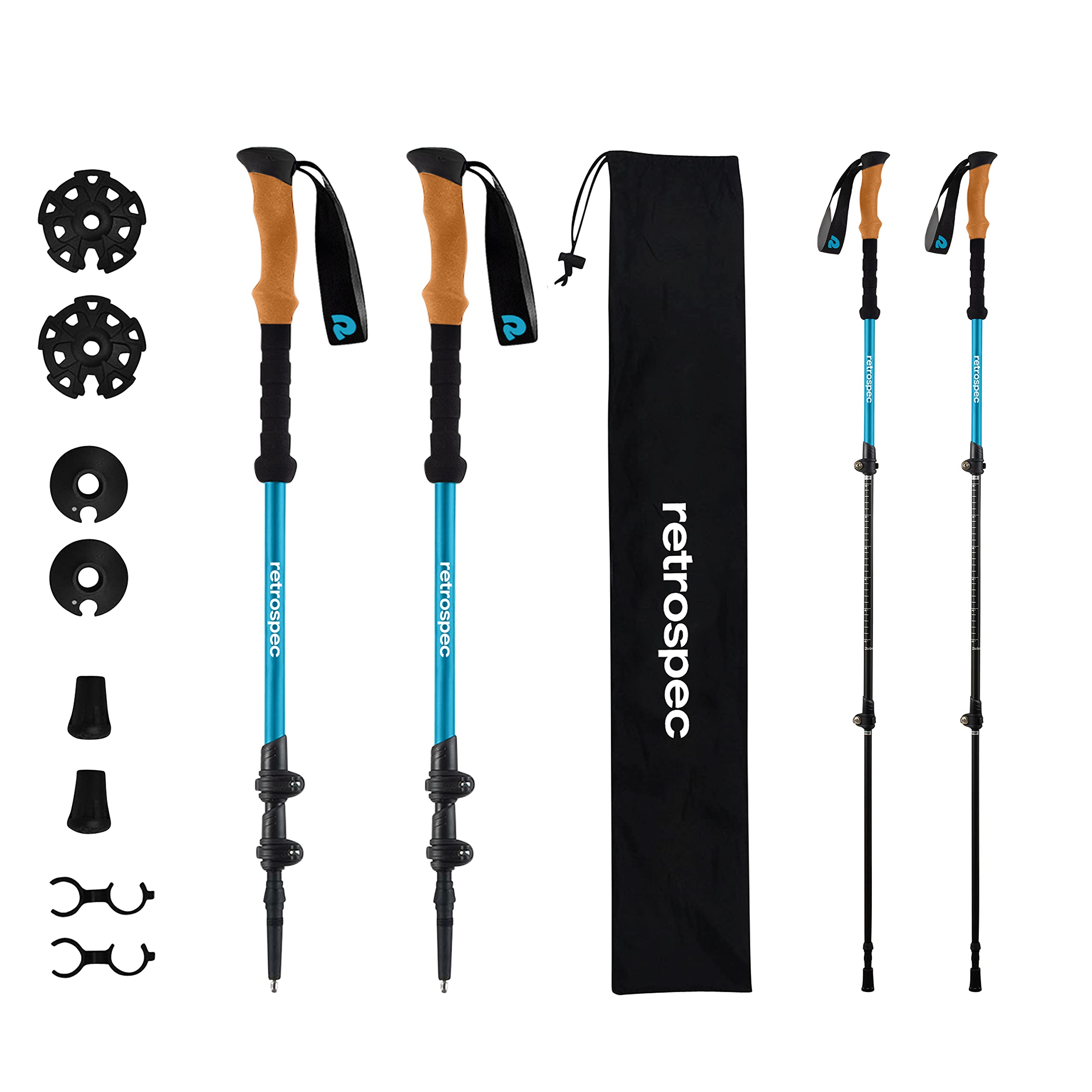 Retrospec Solstice Hiking Poles for Men & Women - Adjustable and Collapsible Lightweight Walking & Trekking Sticks - Aluminum w/Cork or Foam Grip