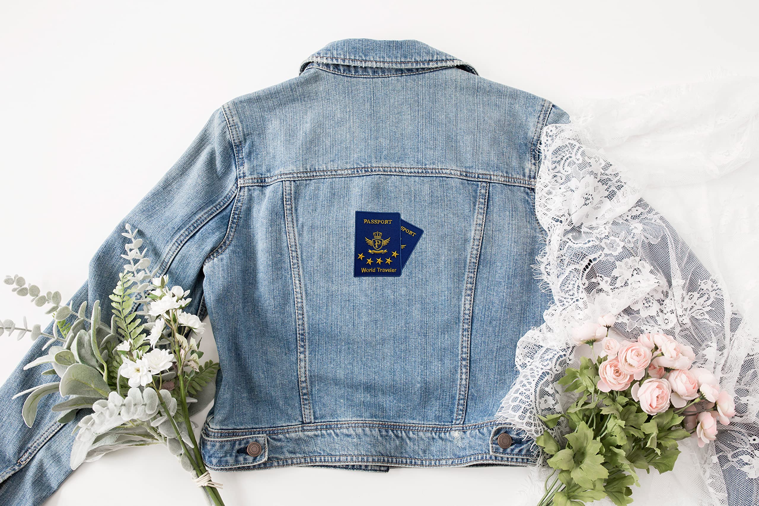 Patch Party Club "World Traveler," Gold Passport Patch, Unisex Iron-on Embroidered Patch, Melanin Travels, 3"inch x 3" Patch