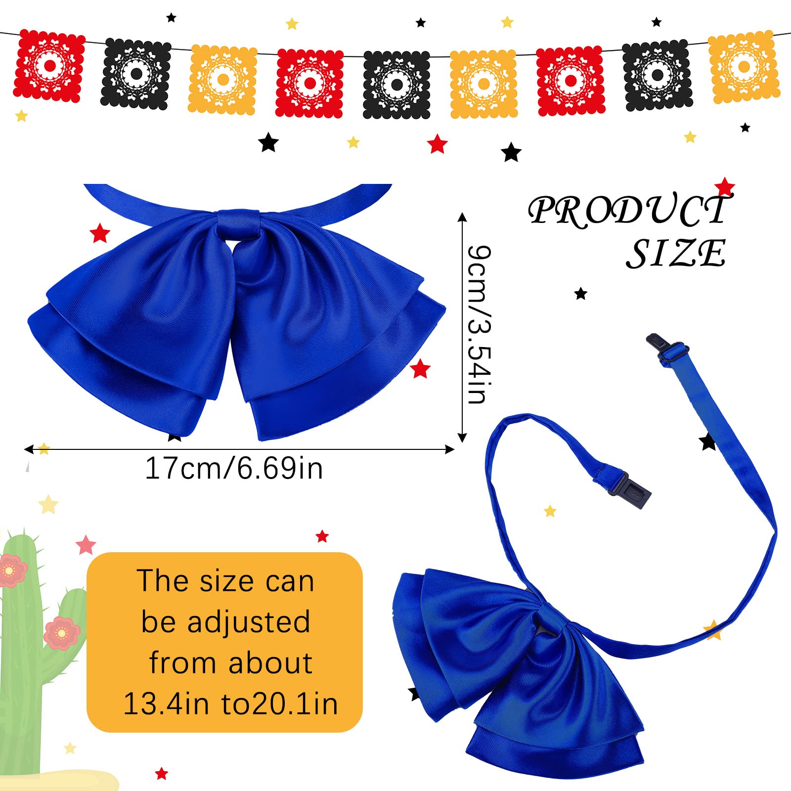 Xuhal 5 Pcs Mexican Charro Bow Tie Floppy Bow Tie Adjustable Solid Color Pre tied Bowknot Silk Party Costume for Retro Men,Women Costume Accessory