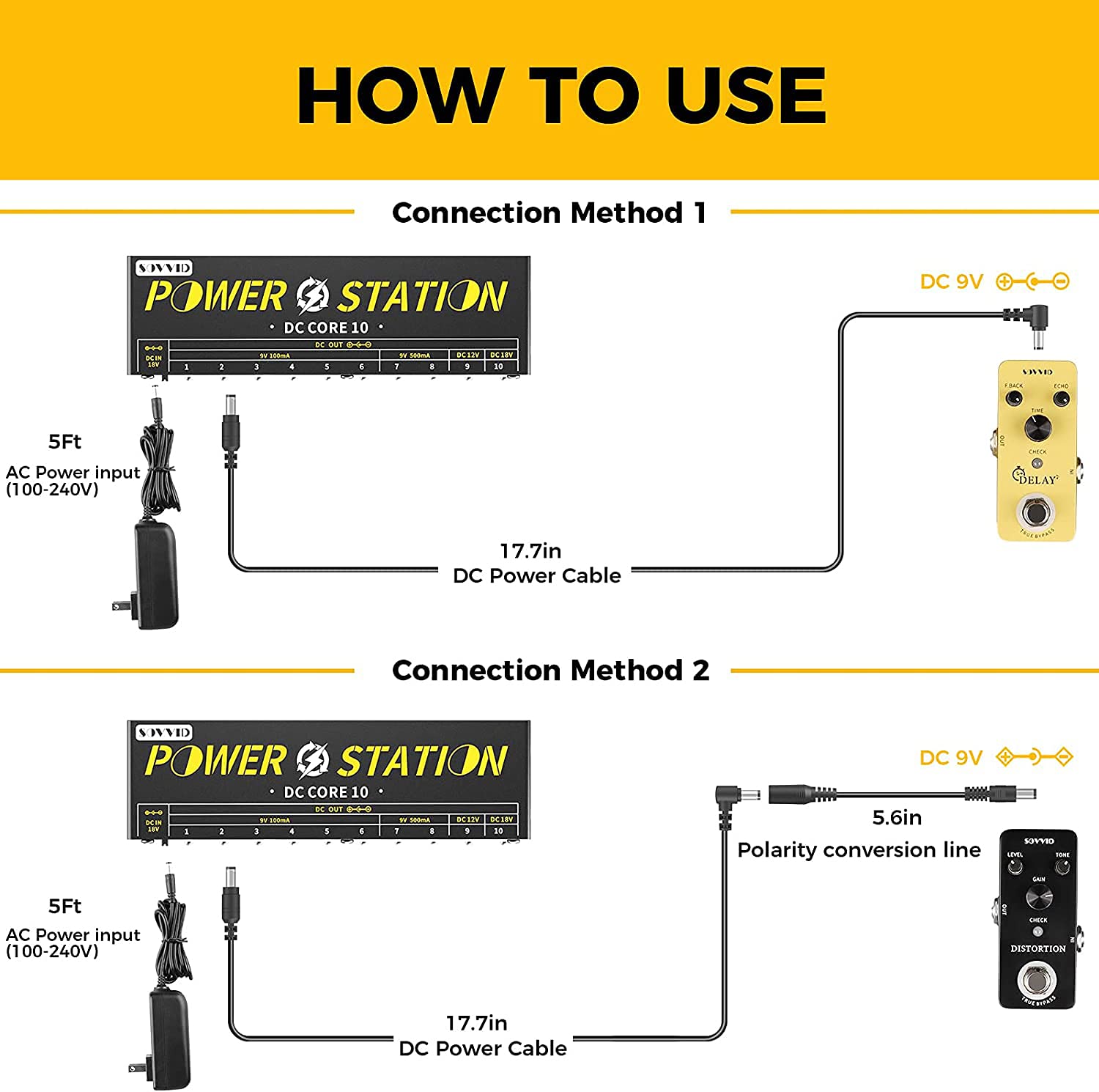 Sovvid Guitar Pedal Power Supply - 10 Isolated DC Output for 9V/12V/18V 100mA 500mA Effect Pedal Board Power Supply with Smart Short Circuit and Overcurrent Protection1