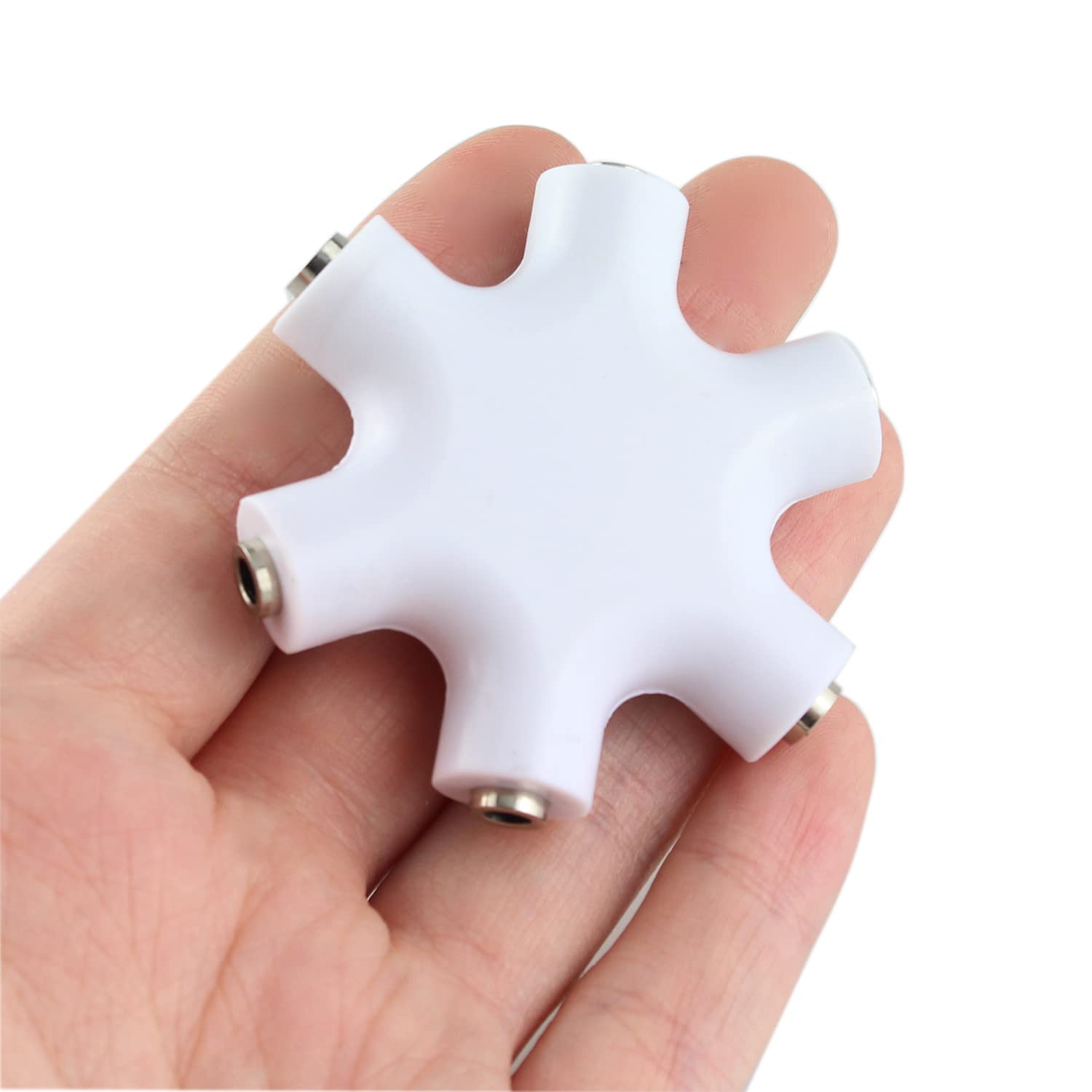 Maxmoral 2pcs 3.5 mm Audio Headphone Splitter Stereo Audio Headset Adapter 1 Male to 5 Port Female, White for iPhone Samsung LG Smartphones Tablets MP3