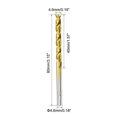uxcell High Speed Steel Straight Shank Twist Drill Bit Fully Ground Titanium Coated 4.6mm Drilling Dia 2 Pcs