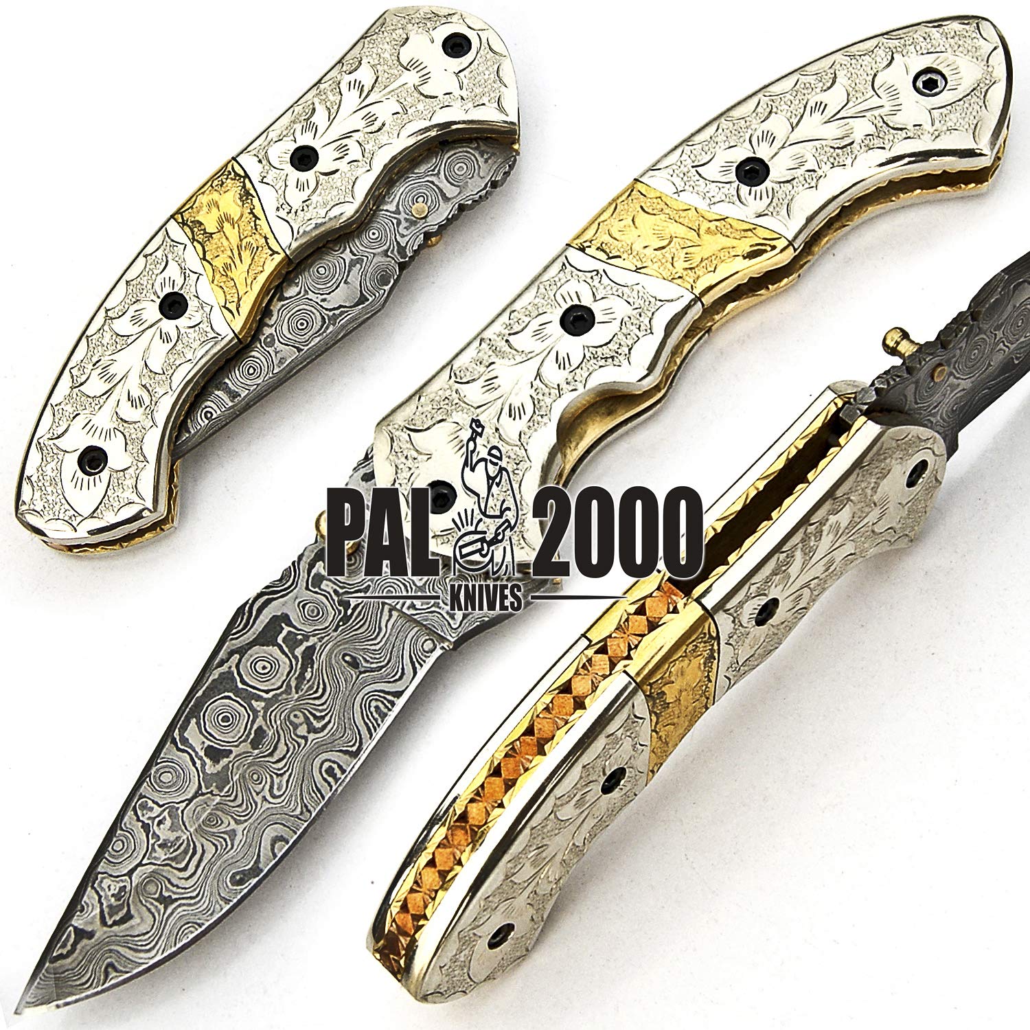 PAL 2000 KNIVES 9575 - Damascus Folding Knife - Handmade Damascus Steel Knife - Damascus Pocket Knife