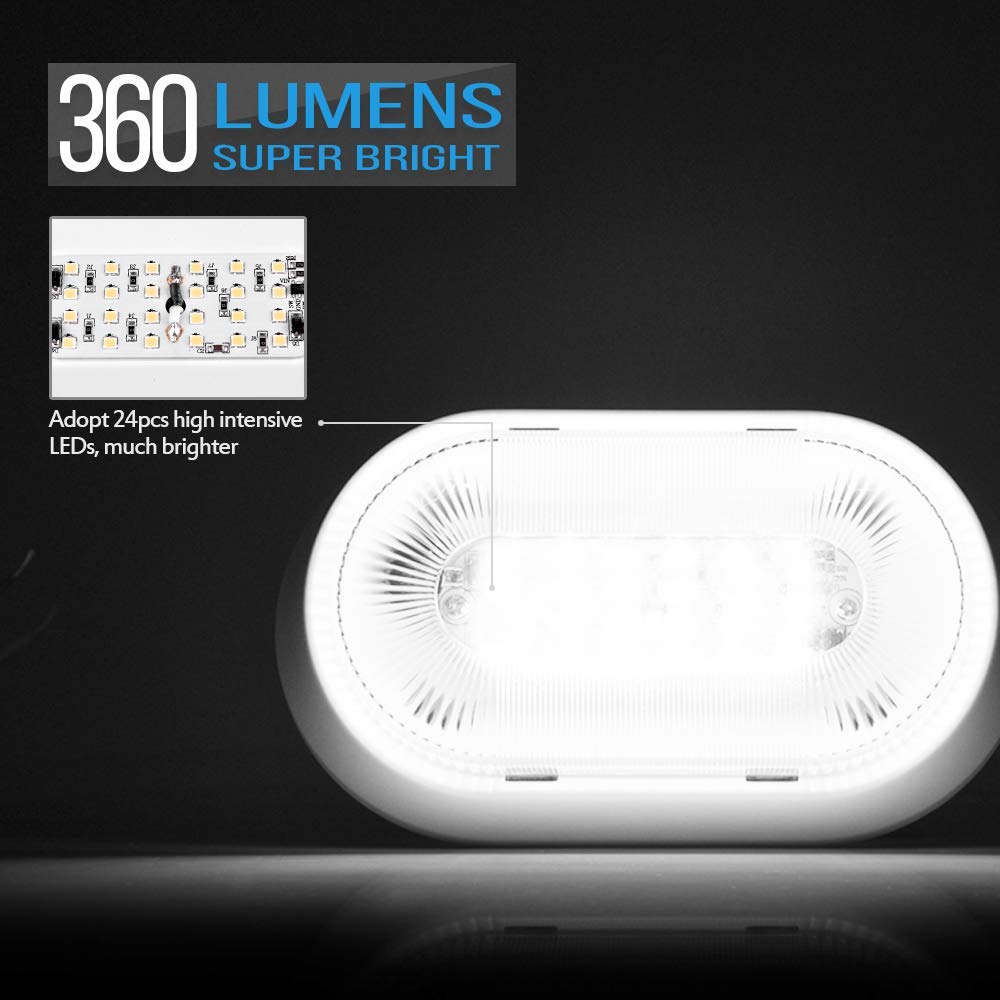 MICTUNING LED RV Exterior Porch Light/Interior Ceiling Dome Light 10-24V 360LM Utility for Trailer Camper Boat Caravan Motorhome Marine