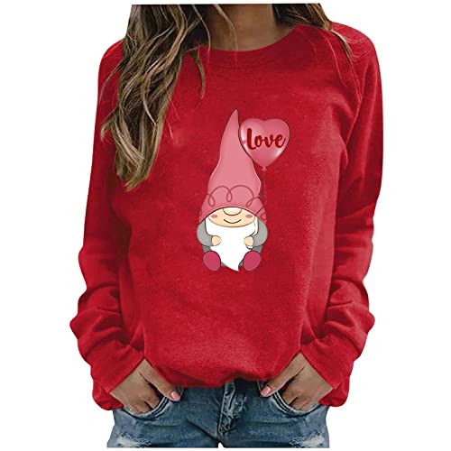 Shusuen Women's Oversized T-Shirt Sweatshirt Valentine's Day Fun Print Pullover Round Neck Long Sleeve Sweatwear Tops