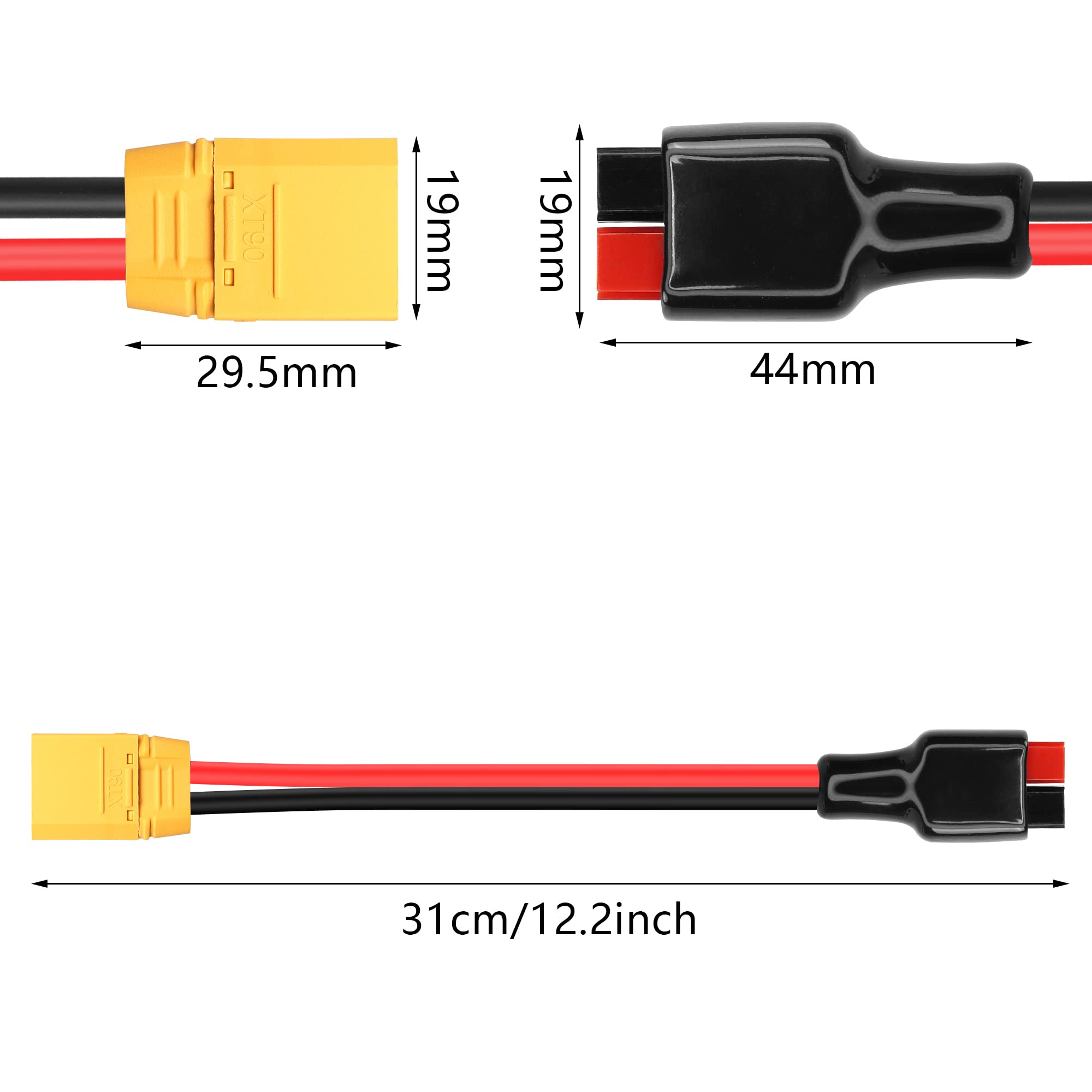 PNGKNYOCN 45A Connector to XT90 Short Cable,12AWG XT90 Male Plug to Solar Panel Connector Conversion Cable for Portable Power Station,Solar Panel(0.3M)