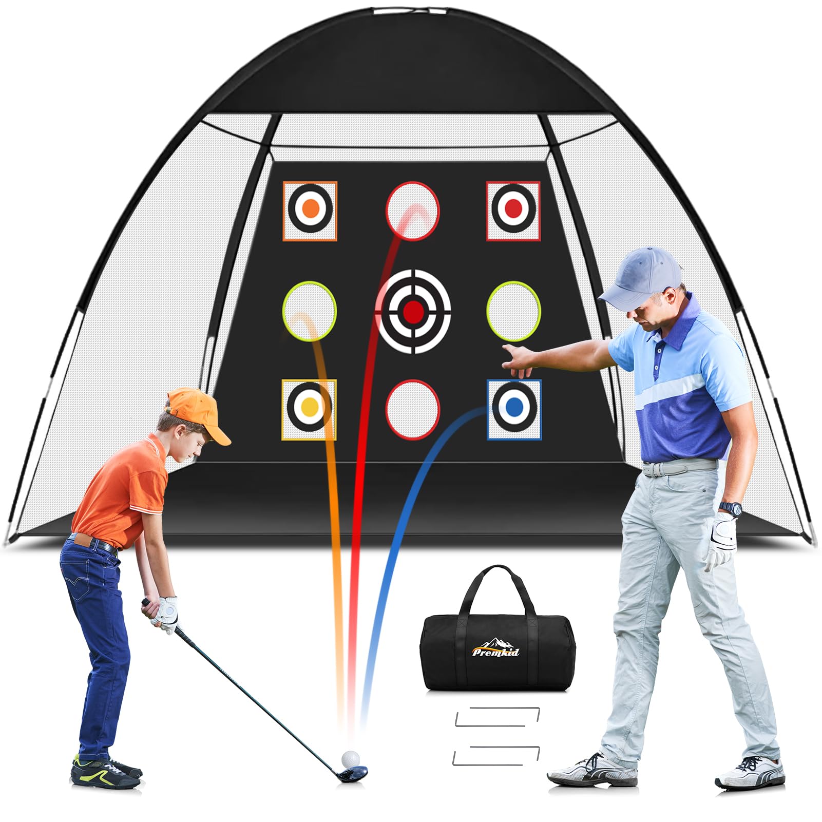Premkid Golf Net,10 x 7ft Golf Hitting Nets for Backyard Driving, Indoor/Outdoor Golf Chipping/Swing Practice Nets with Targets and Mats (Basic Golf Net Set)
