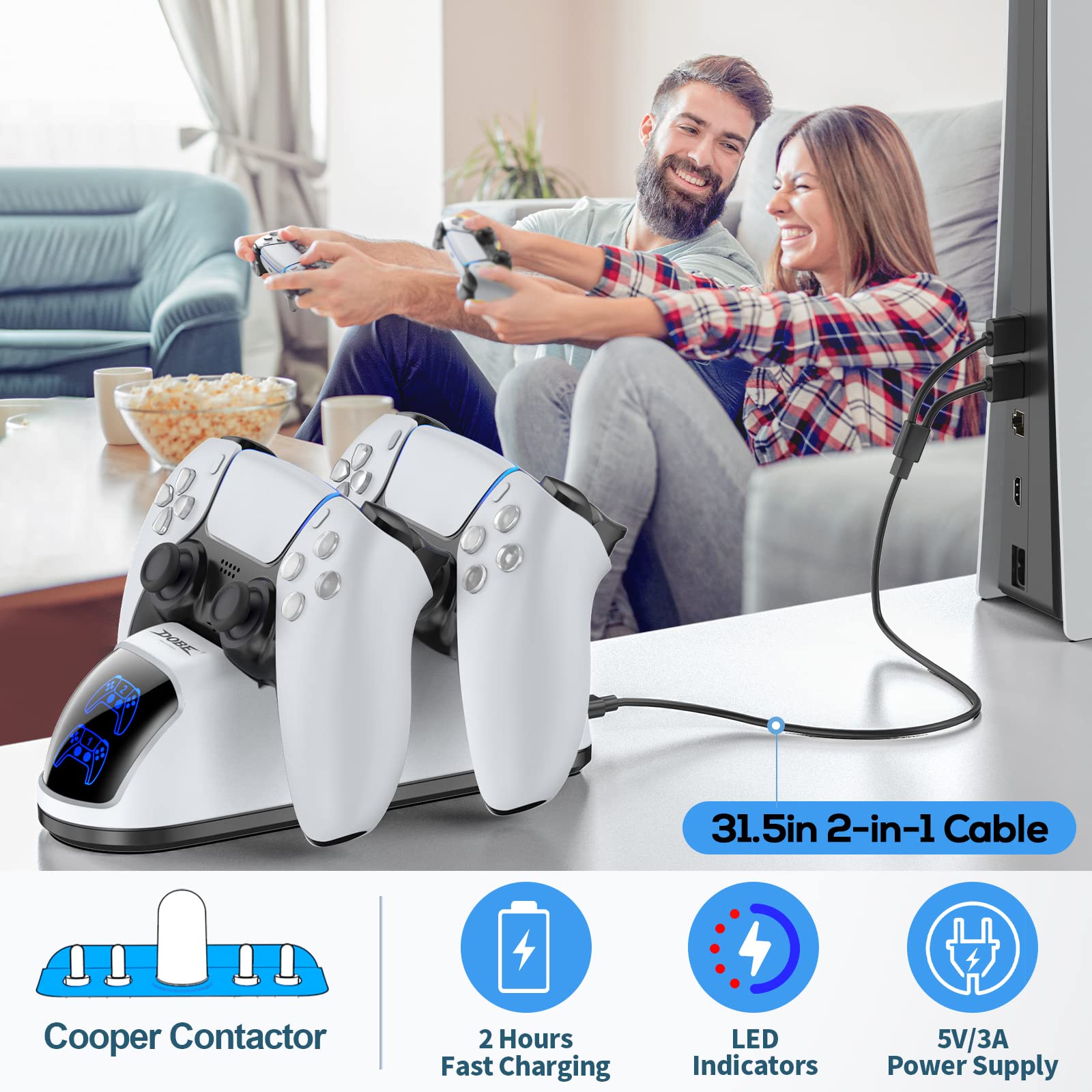 PS5 Controller Charging Station Compatible with PS5 Controller,DOBE Playstation 5 PS5 Controller Charger Dock Station with Fast Charging Speed in 2 Hours,PS5 Remote Charger Station with Charigng Cable