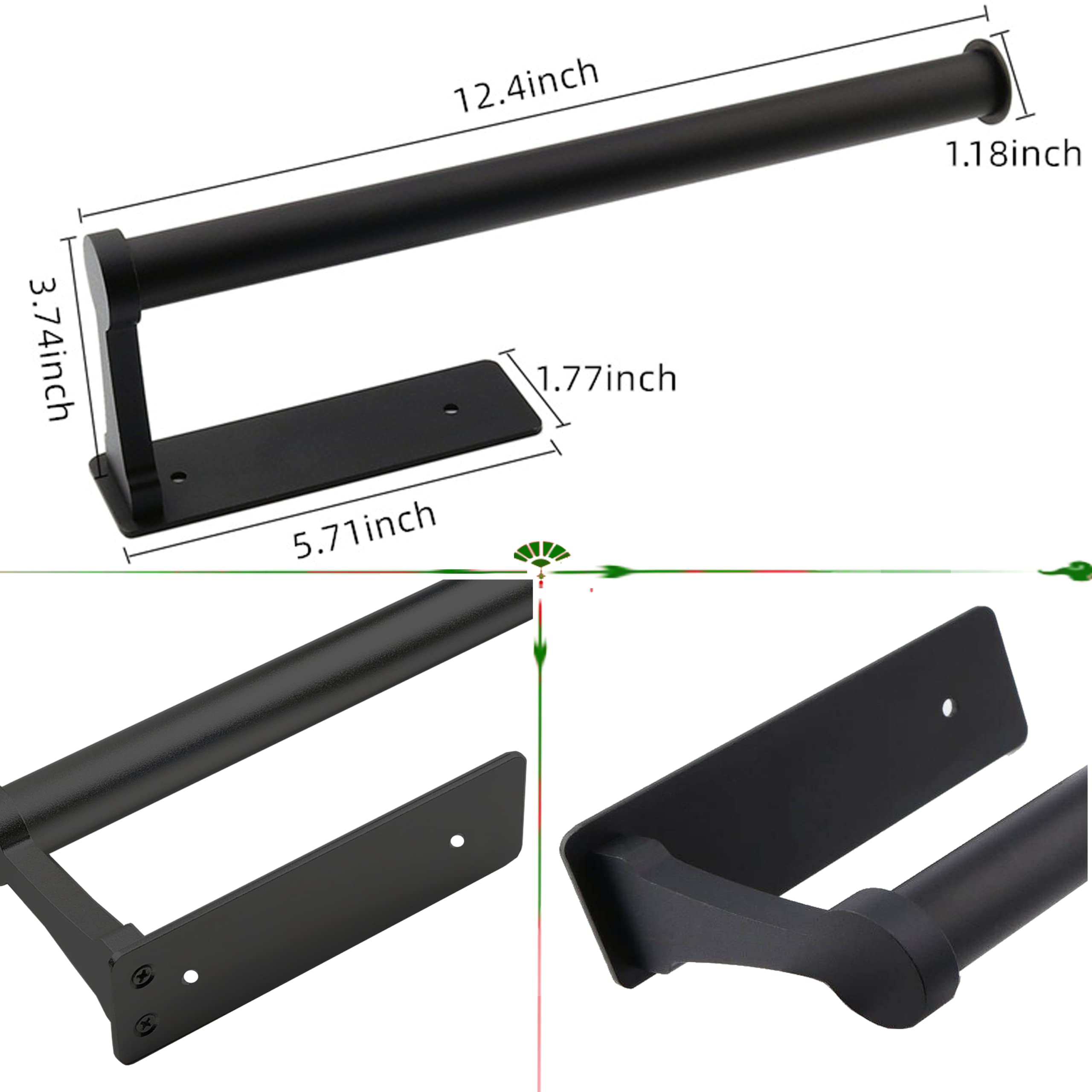 Paper Towel Holder Wall Mounted, Paper Roll Holder Under Cabinet, Matte Black Big Paper Holder Self-Adhesive for Bathroom, Kitchen and RV