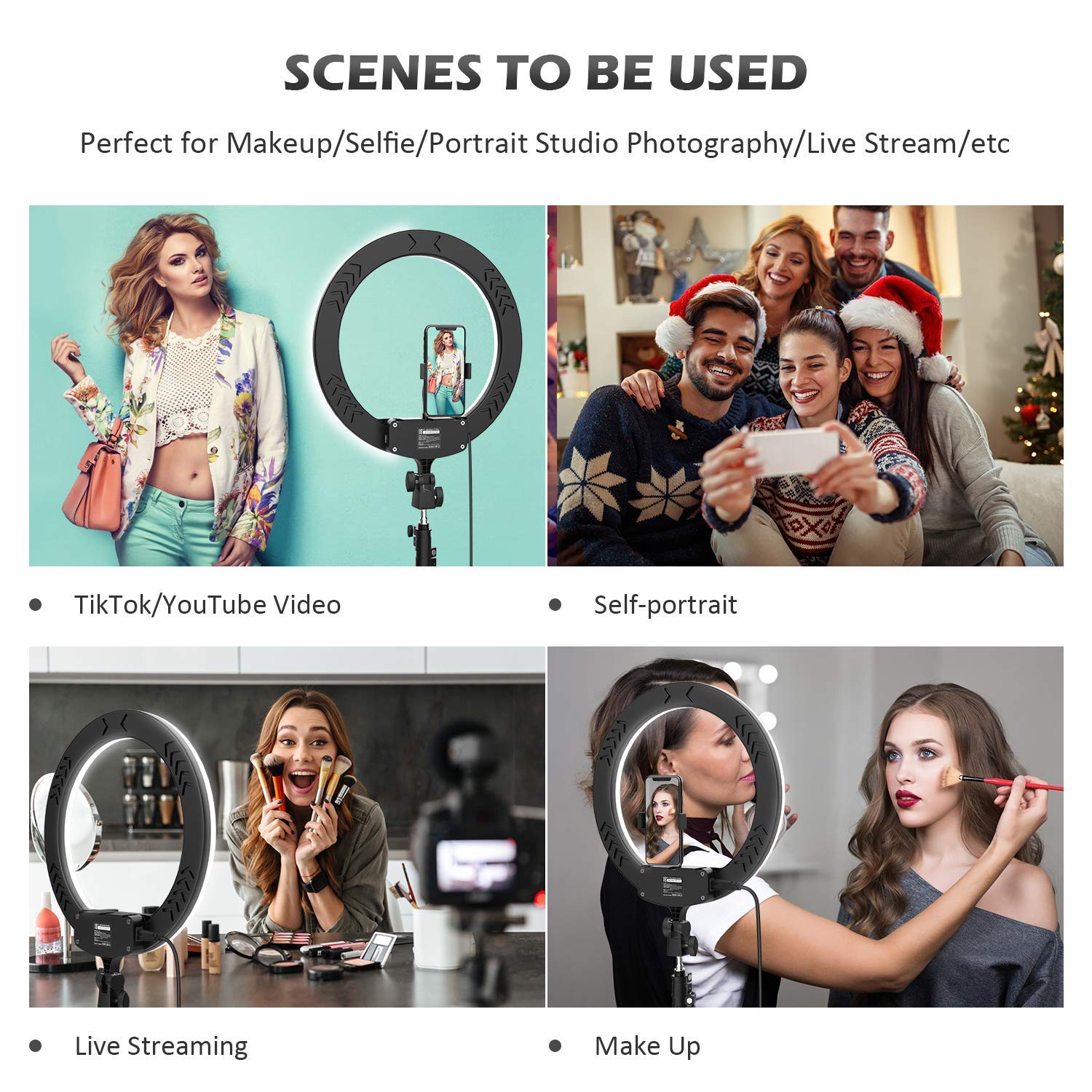 Ring Light 18 Inch with Tripod Stand, 55W 5700K Dimmable Selfie LED Ring Light with 73" Tripod Stand and 3 Phone Holder, Circle Light for Make Up, YouTube, Video Shooting, Live Stream, Vlog, CRI > 95