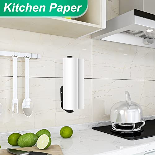 Paper Towel Holder Under Cabinet, Single Hand Operable Paper Towel Holder Wall Mount with Damping Effect, Self-Adhesive or Drilled Black Paper Roll Holder for Kitchen, Bathroom, RV