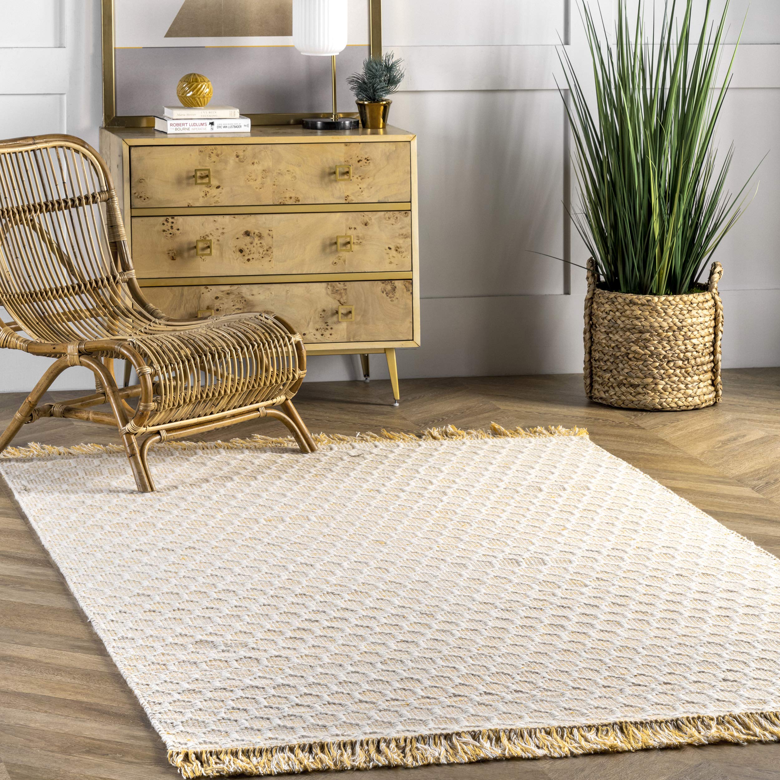 nuLOOM Wylie Honeycomb Wool Fringe Rug, 6x9, Grey