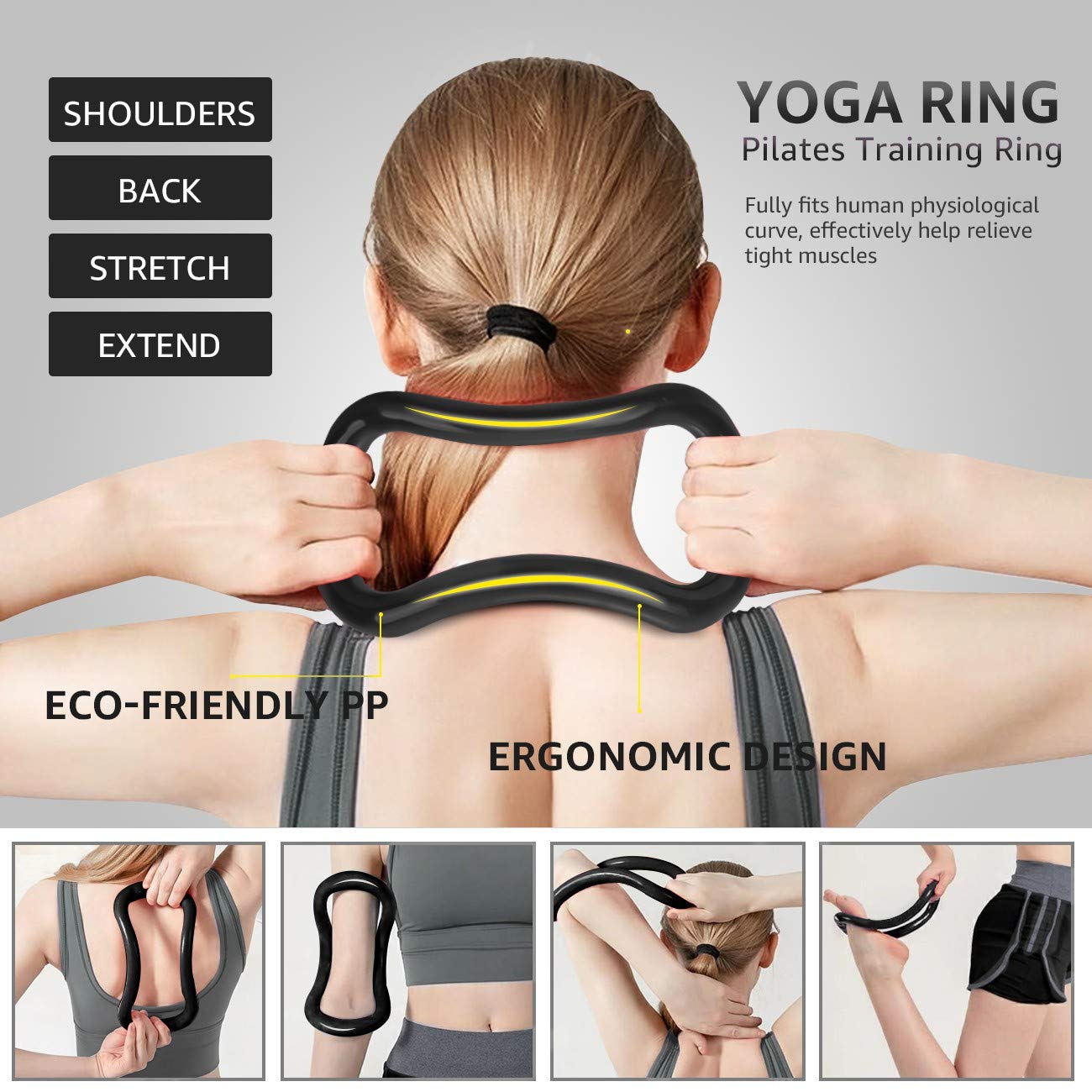 Overmont 5-in-1 Set, 1 Yoga Wheel for Back Pain- 13x 5in, 2 EVA Foam Yoga Blocks with Strap, 1 Extend Ring Premium Back Roller for Yoga Pose Backbend Stretching Pilates Meditation