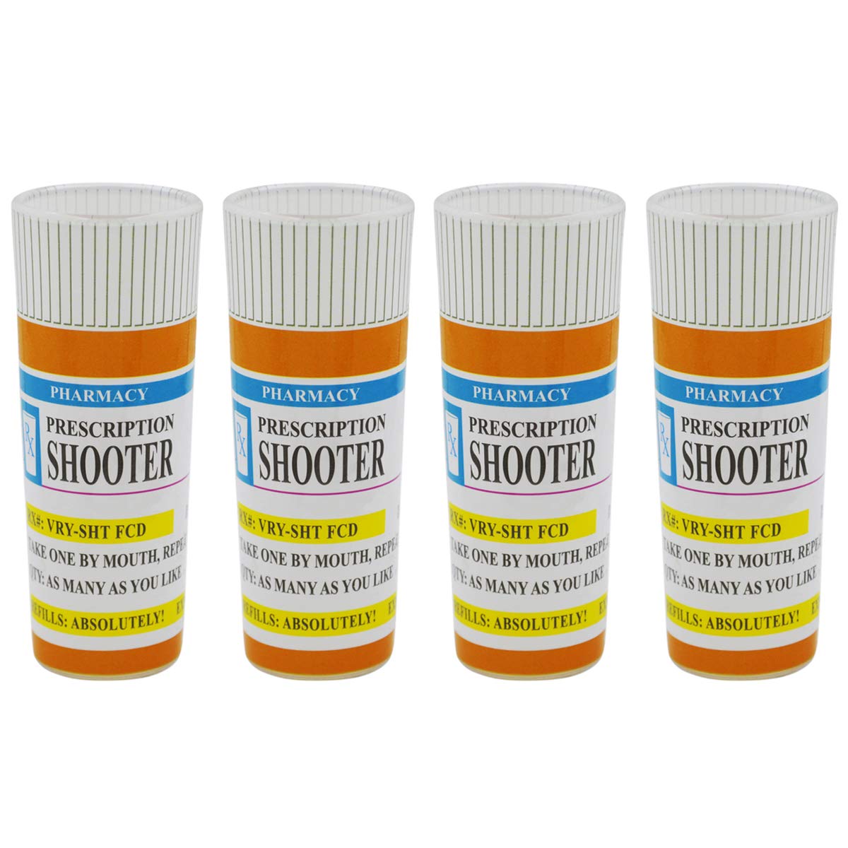 Shot Glasses - Prescription Pill Bottle Shot Glass 4 oz Rx Unique Funny Novelty Shot Glass set for Men, Great Gag Gifts Shot Glasses for Vodka, Whiskey, Tequila, Espresso, Secret Santa (4 Pack)