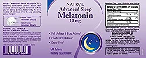 Natrol, Advanced Sleep Maximum Strength 10 mg Tablets, Melatonin, 60 Count
