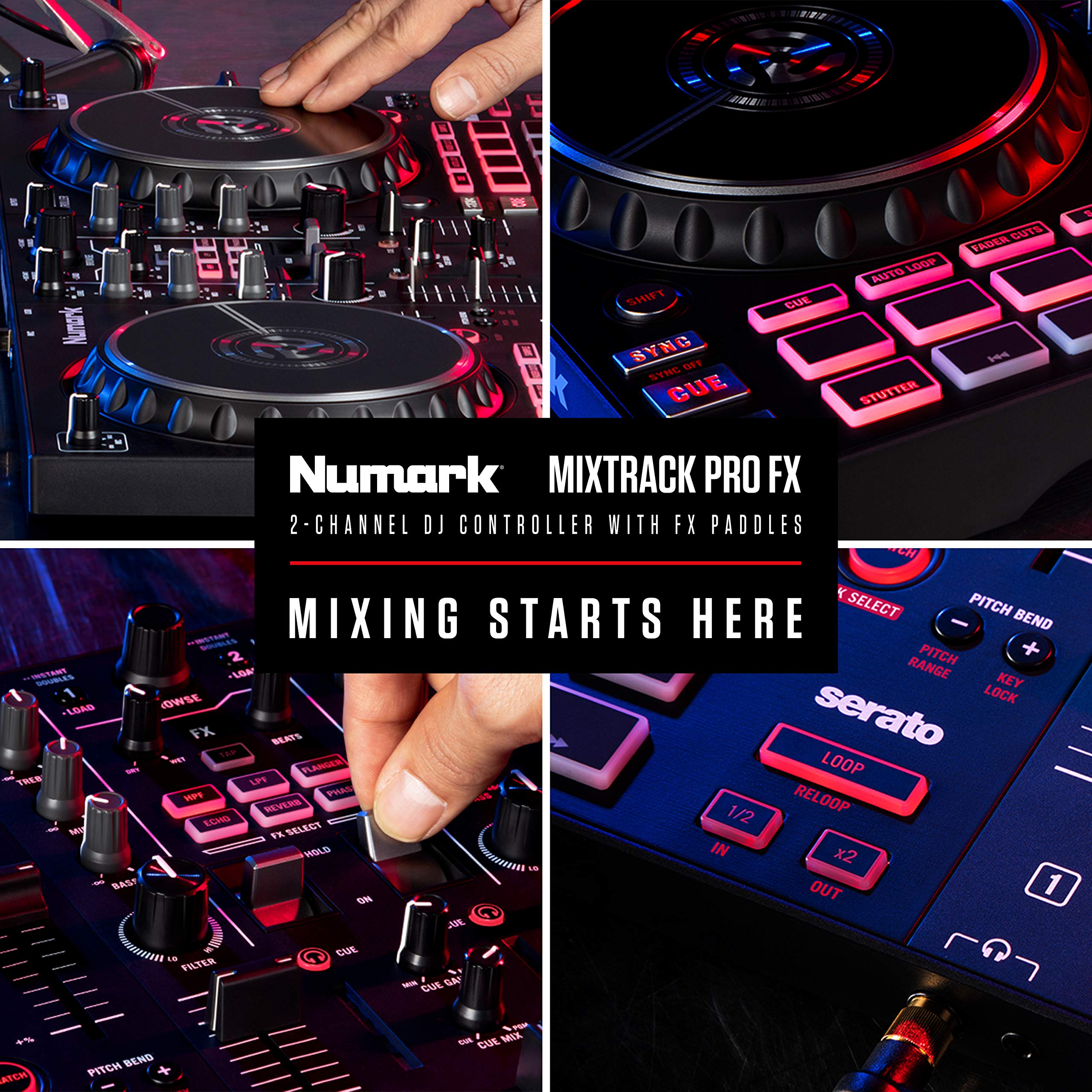 Numark Mixtrack Pro FX + HF125 β 2 Deck DJ Controller For Serato DJ with DJ Mixer, Built-in Audio Interface, and Professional DJ Headphones
