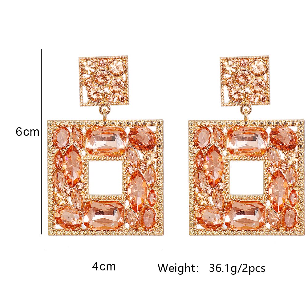 Rhinestone Square Zinc Dangle Earrings For Women Sparkly Crystal Geometric Drop Statement Earrings Juran Green Collection (Multicolour)