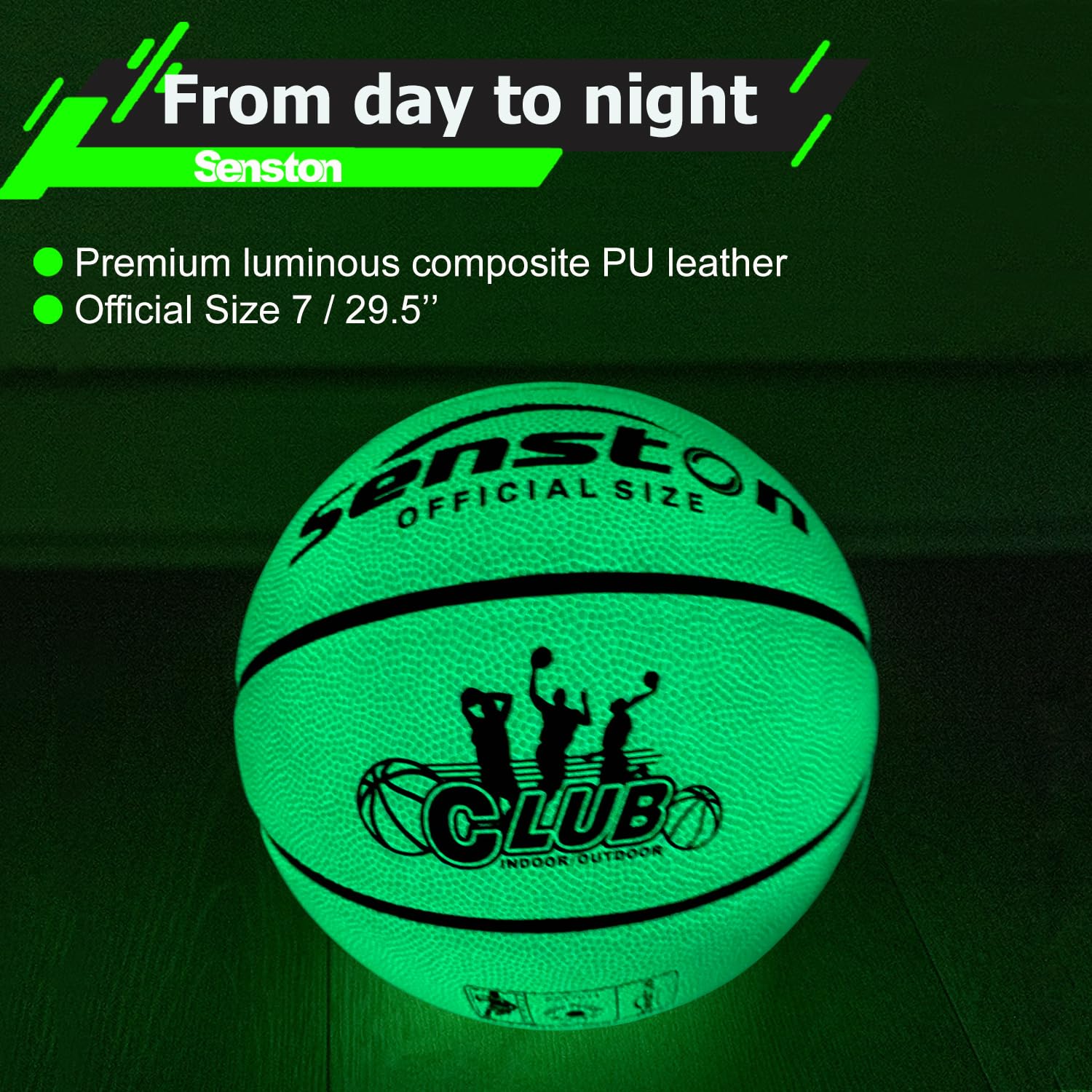 Senston Glow in The Dark Basketball, Premium PU Leather, Size 7, No Batteries Needed, Soft and Comfortable, Ideal Gift for Basketball Lovers