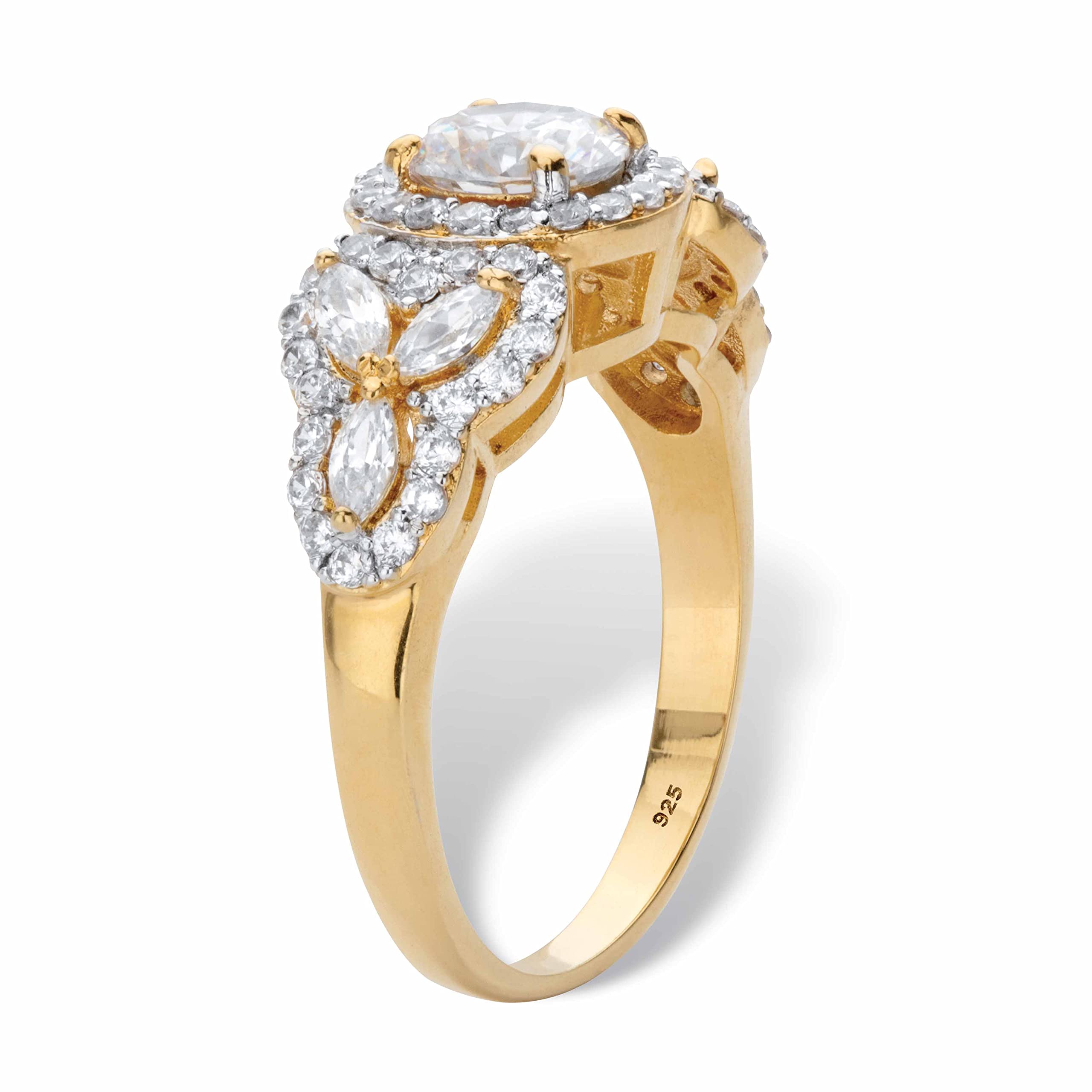 PalmBeach Jewelry Platinum-Plated or Yellow Gold-Plated Sterling Silver Round and Marquise Cut Cubic Zirconia Halo Engagement Ring Size 7