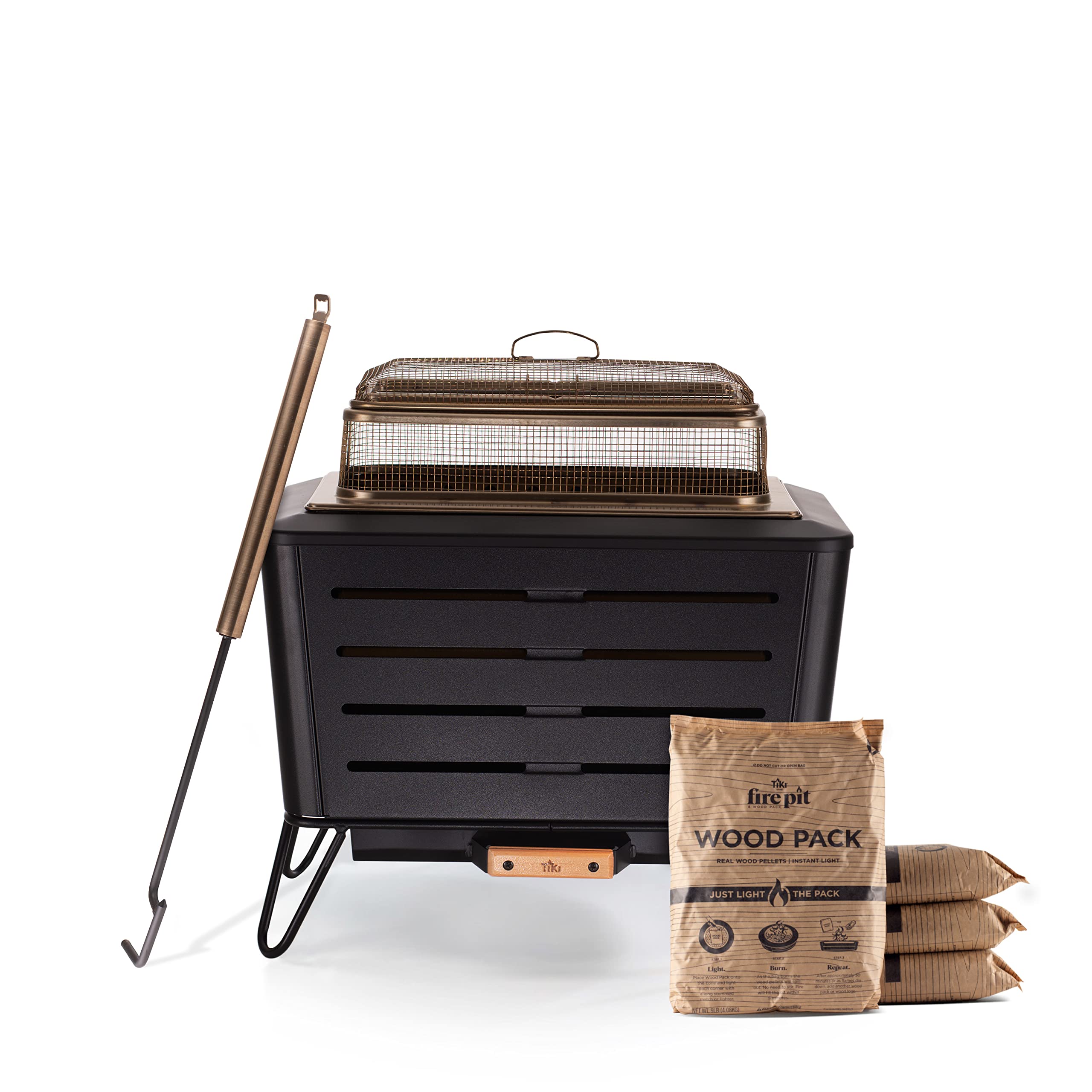 TIKI Brand Smokeless Retreat Fire Pit with Screen and Poker and Wood Packs (4-Pack) Bundle
