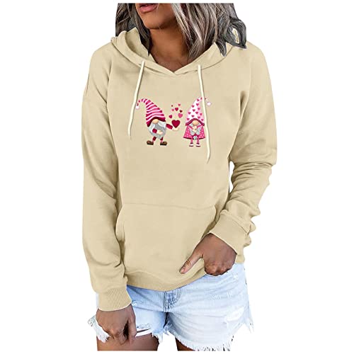 Shusuen Womens Fashion Casual Valentine's Day Sweatshirt Long Sleeve Hooded Sweatwear Tops Cute Printed Padded Pullover