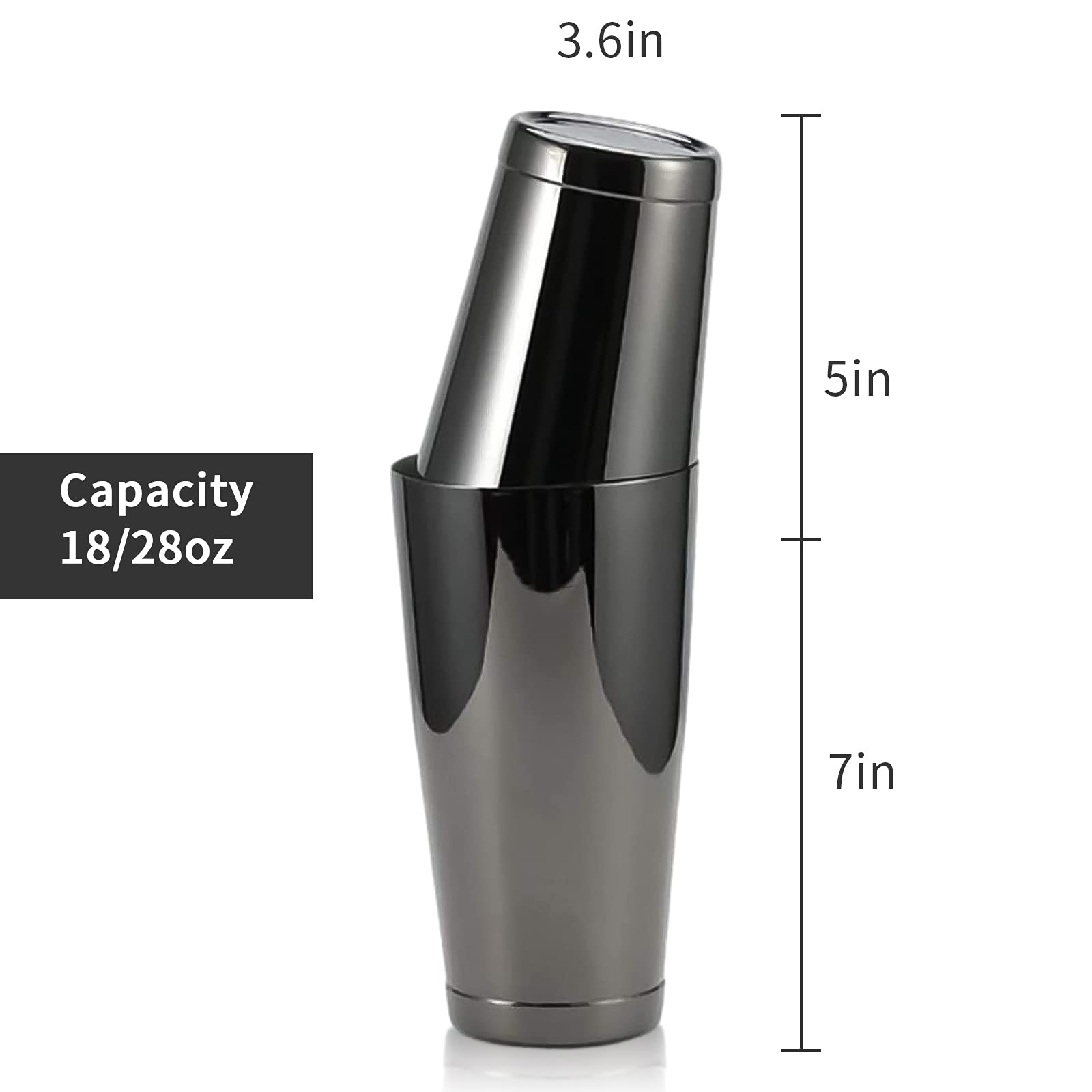 Stainless Steel Boston Shaker - 2-piece 18oz & 28oz Professional Bartender Cocktail Shaker Bartender Shaker Kit - CTSK0013 (Black)