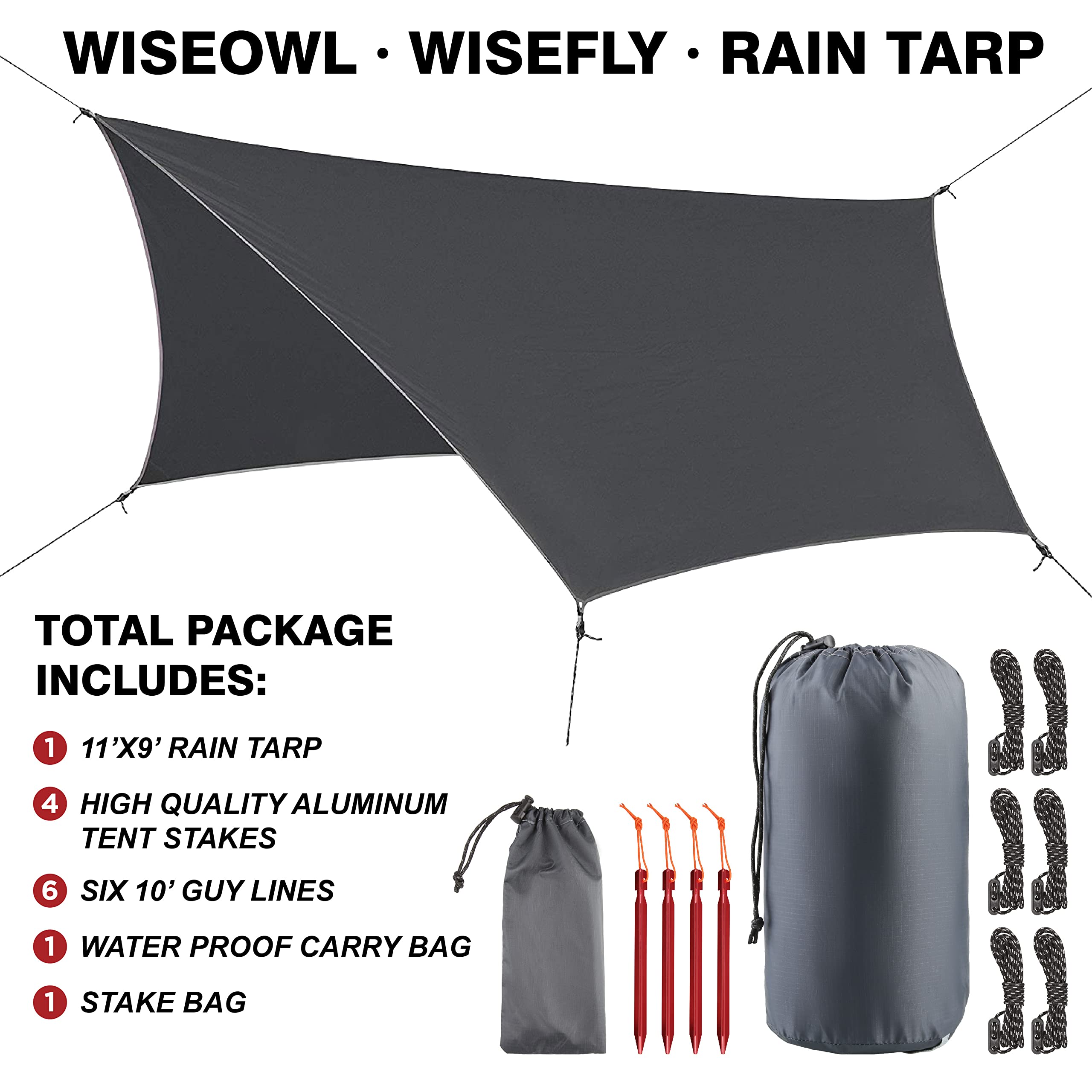 TAHOE TRAILS Hammock Rain Fly - Camping Tarp, The Tent Tarp is Waterproof Rated at 3000MM - Hammock Tarp Includes Aluminum Stakes and Guy Lines. Ultralight and Ultra-Durable