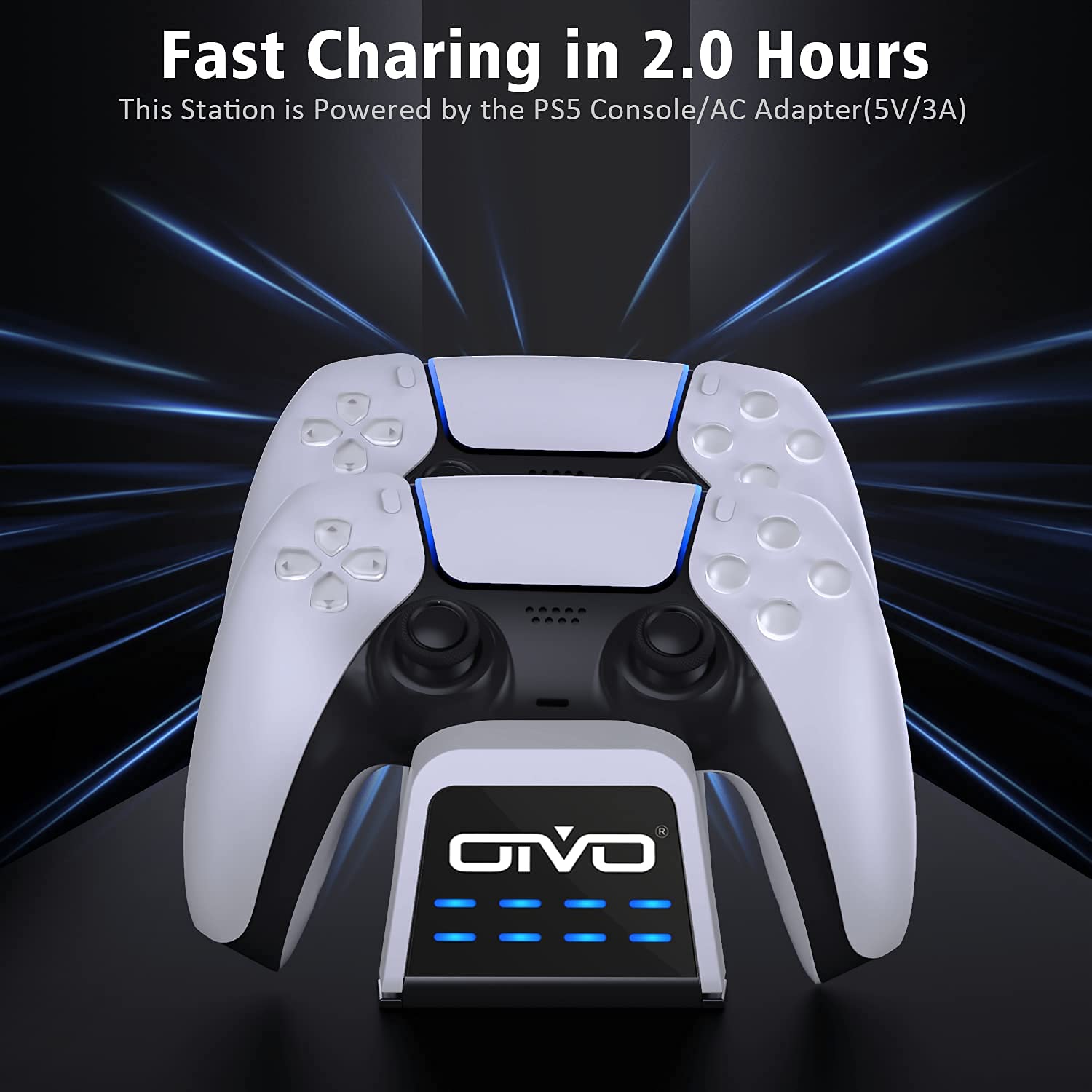 PS5 Controller Charging Station, PlayStation 5 Controller Charger Station with 2-Hour Fast Charging AC Adapter,OIVO PS5 Remote Charger for Game Controller, PS5 Controller Charging Docking Station