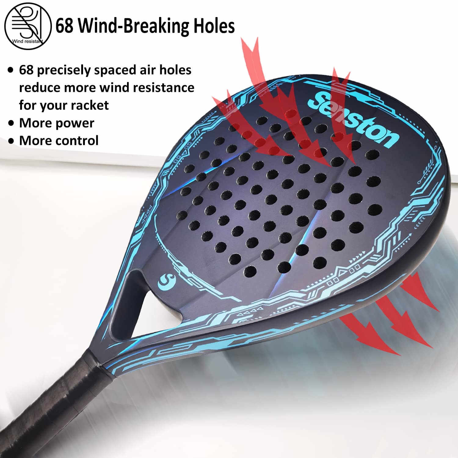 Senston Paddle Tennis Racket Carbon-Fiber Surface with EVA Memory Flex-Foam Core - Padel Racket with Carry Bag and Balls for Pop Tennis Beach Tennis.