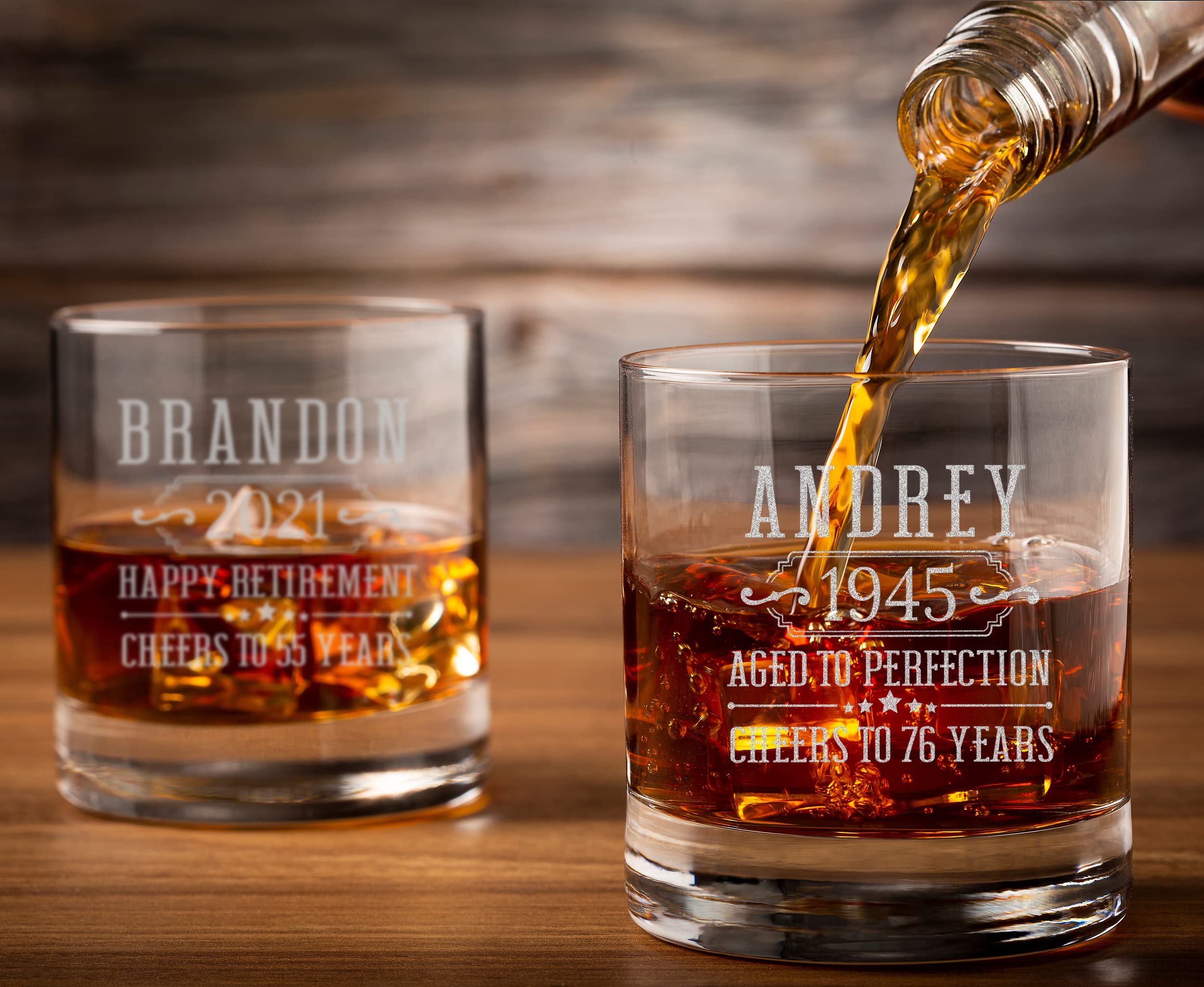 TEEAMORE Personalized Rocks Old Fashioned Initial Whiskey Glass Add Your Name Text Year Cocktail Glasses Gift 10.25oz