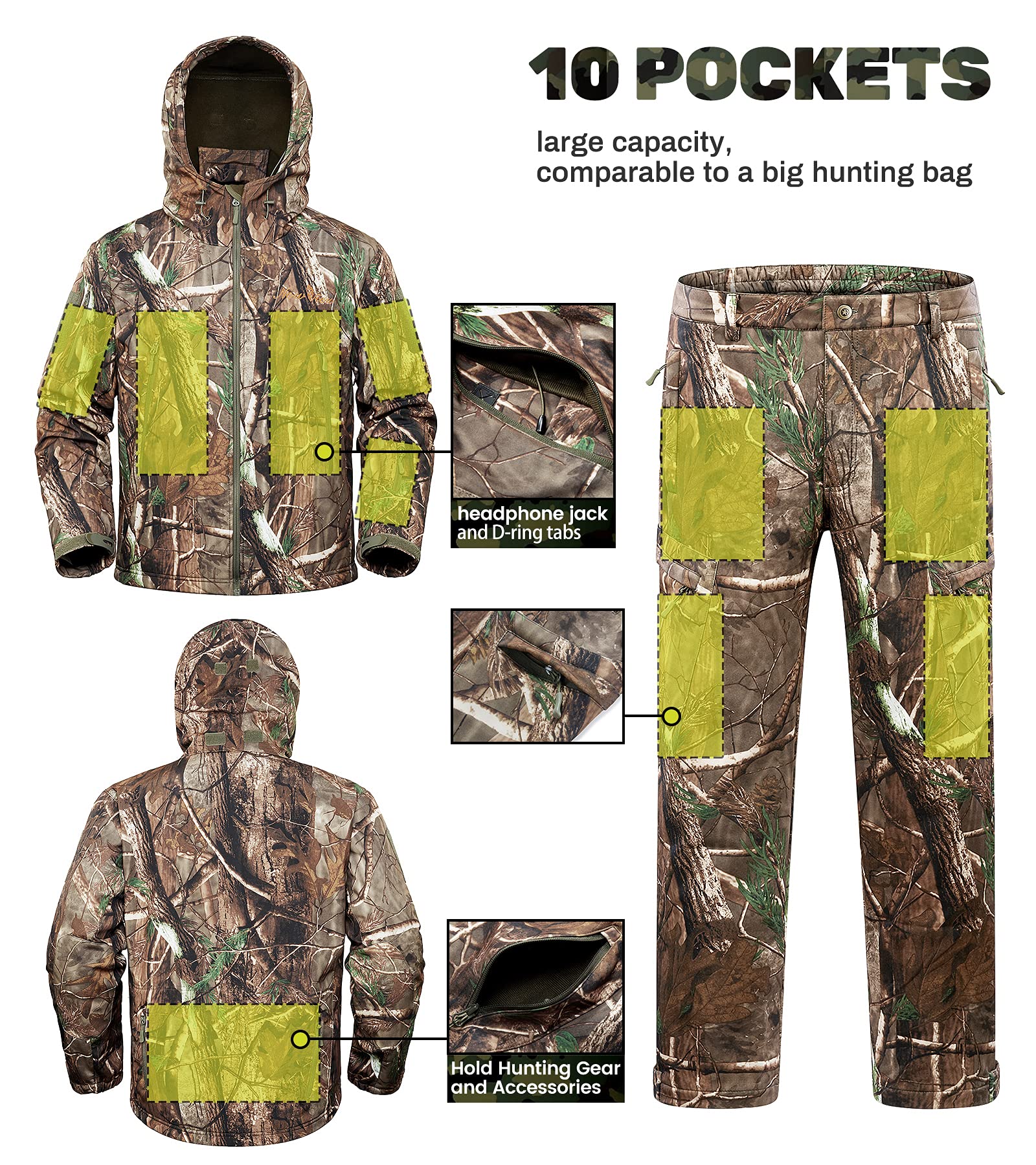NEW VIEW Camo Hunting Clothes for Men,Quiet Warm Hunting Jacket and Pants,Water Resistant Hunting Suit for Deer Duck Bow Hunt