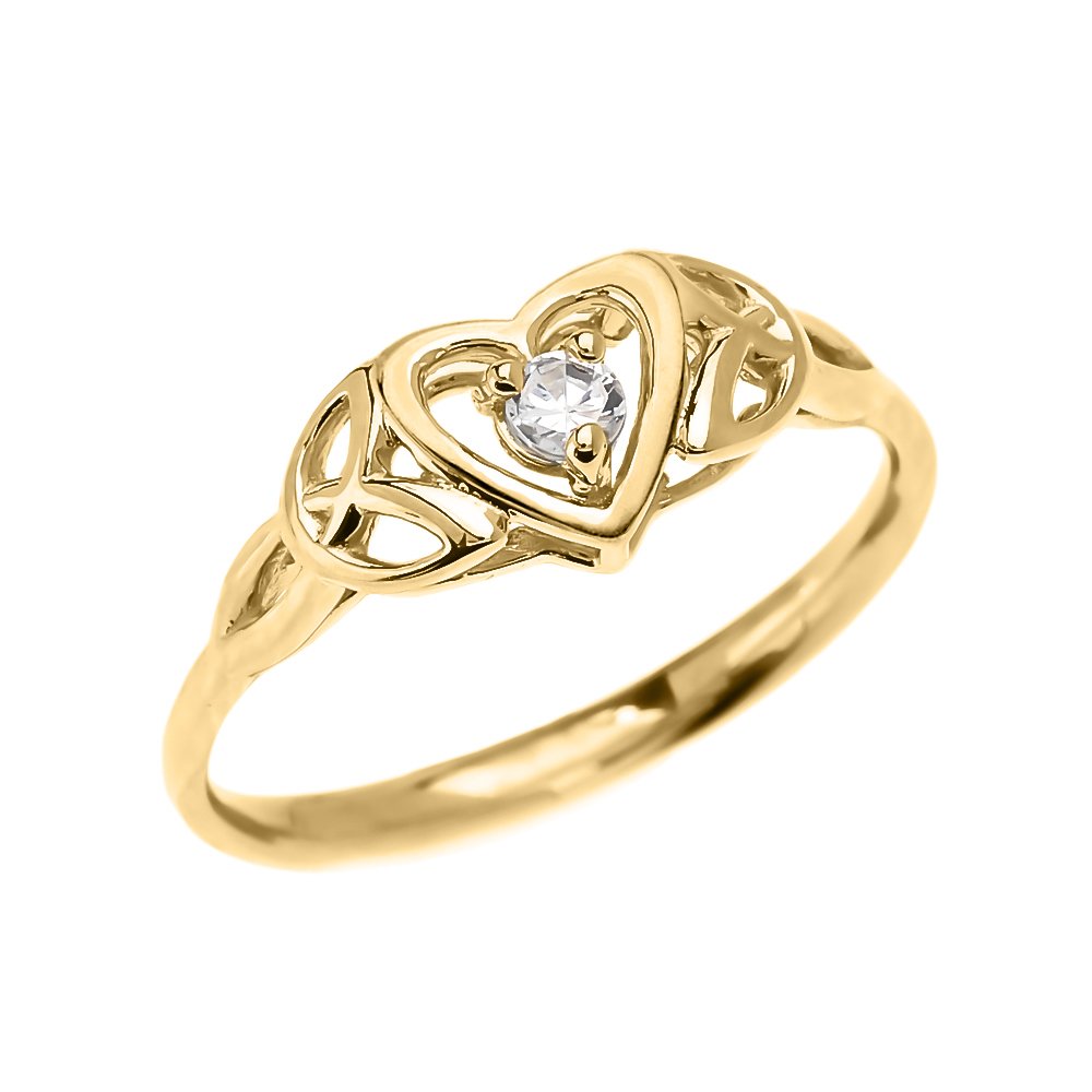 Modern Contemporary Rings Dainty 14k Yellow Gold Trinity Knot Heart Solitaire Diamond Engagement and Proposal Ring (Size 5)