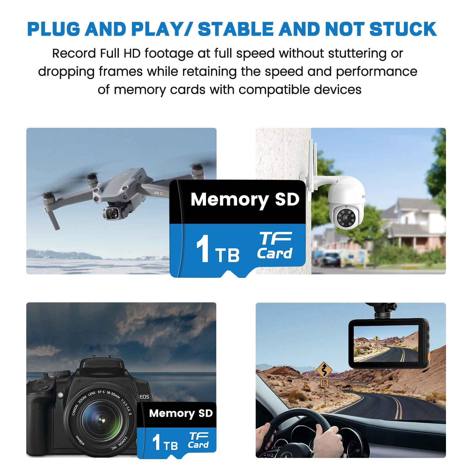 passdise 1TB High Speed TF Storage Memory Waterproof 1024GB Large Capacity Video Recording for Smartphone, Dashcam, Drone, Camera