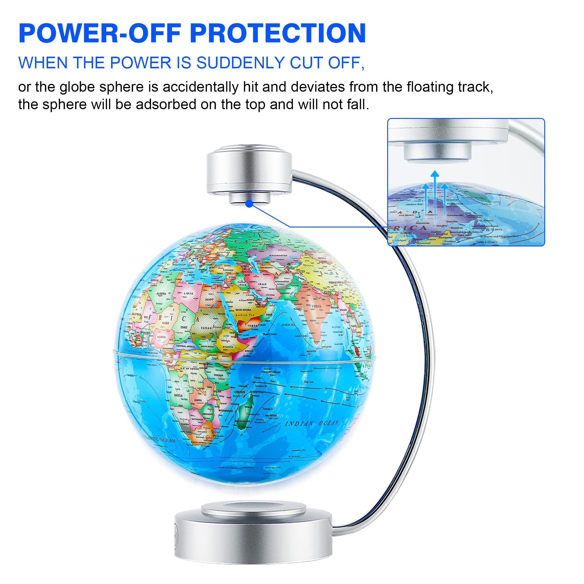 Spolehli Magnetic Levitation Globe, 8 Inch Multi-color Changing Floating Globe, World Map Globe Multi-color, Birthday Halloween Christmas Gifts Present for Women