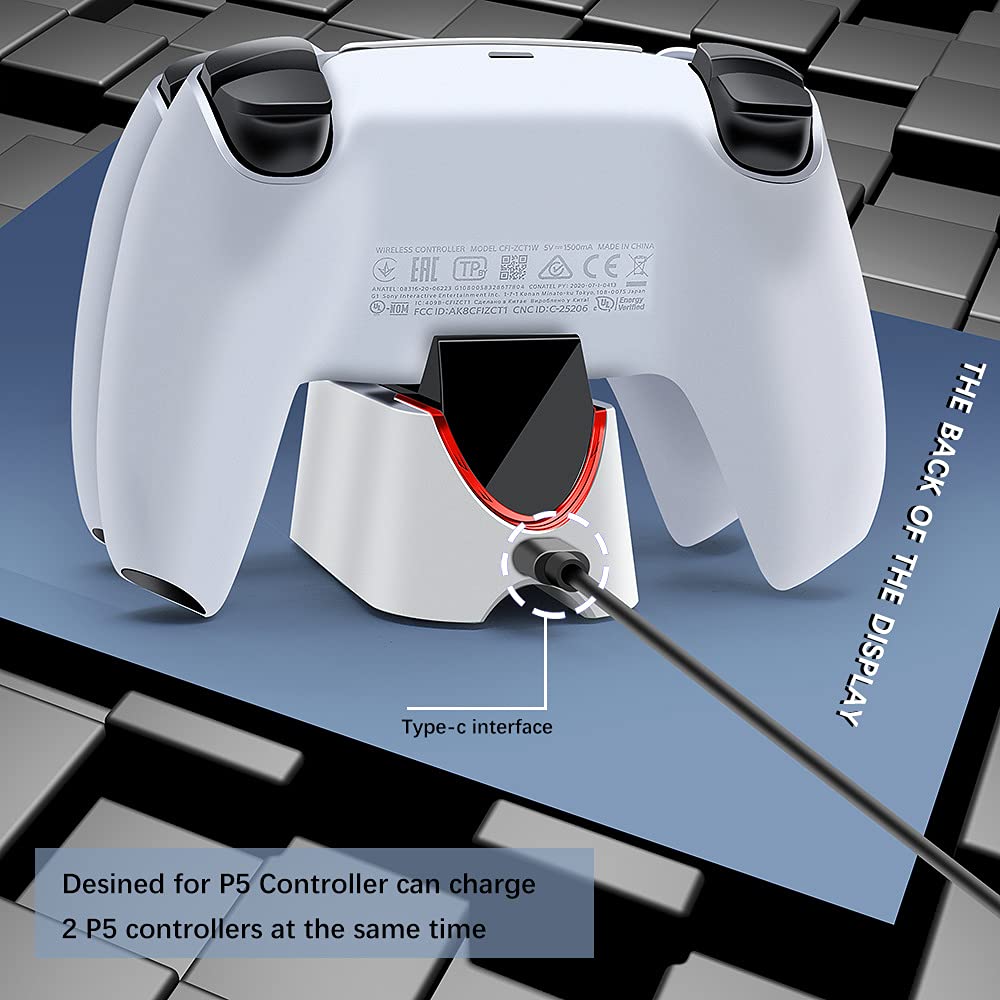 PS5 Controller Charger, Playstation 5 Controller Charging Station, Dualsence Charging Dock with LED Indicator for Playstation 5 DualSense Controller,White