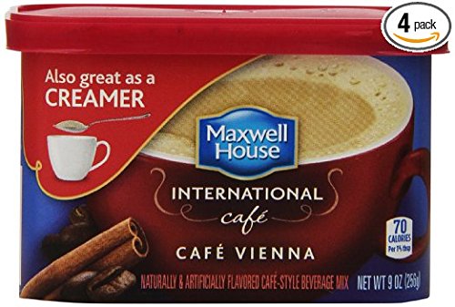 Maxwell House International Cafe 4-Can Variety Bundle includes 1-Can Cafe Francais, 7.6 oz + 1-Can French Vanilla, 4 oz + 1-Can Vanilla Caramel, 8.7 oz + 1-Can Cafe Vienna, 9 oz