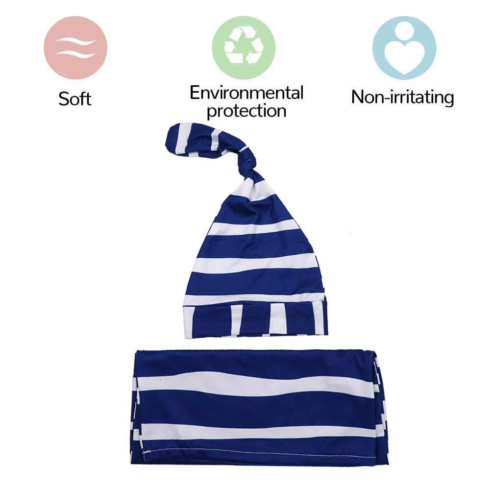 Newborn Swaddle Blanket with Beanie Set,Soft Stretchy Cocoon Sack for 0-3 Months Baby Boys and Girls