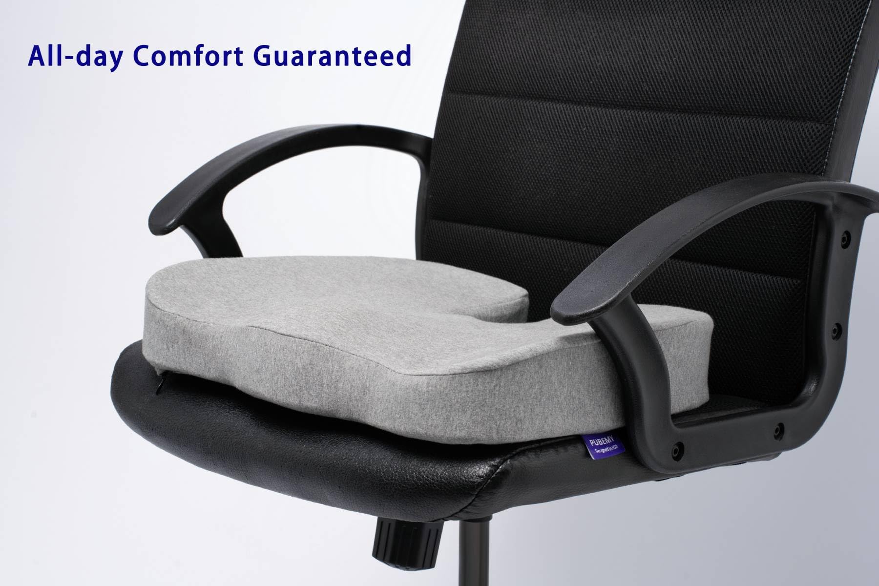 Pubemy Gel Infused High Dense Memory Foam Seat Cushions for Office Chair, Car, Wheelchair-Coccyx Seat Cushion for Tailbone Pain Pressure Relief (Light Grey)