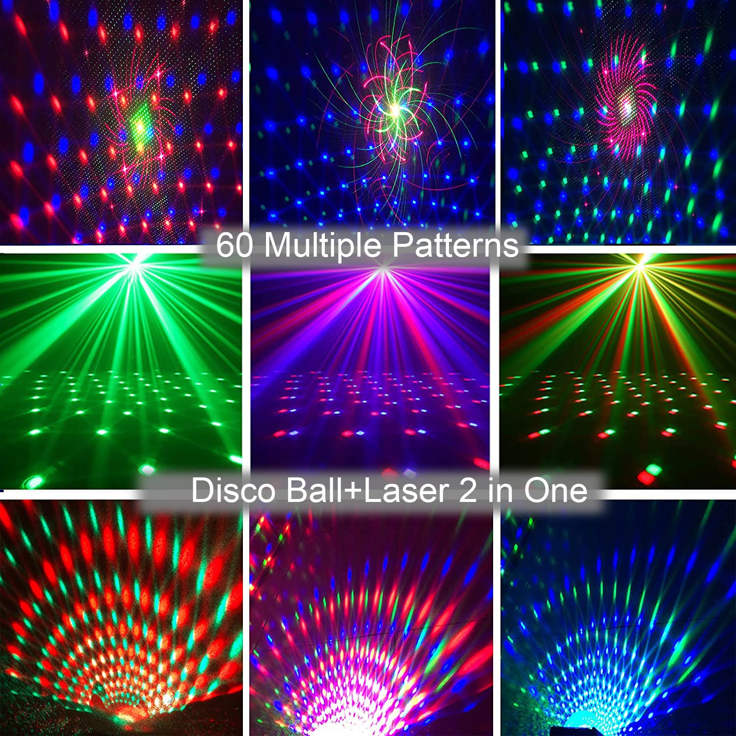 RGB Disco Ball+Party Light 2 in One Sound Activated DJ Disco Lights, Flasing Strobe Light with Remote Controller for Rave Parties Indoor&Outdoor, Holidays,Karaoke,Wedding