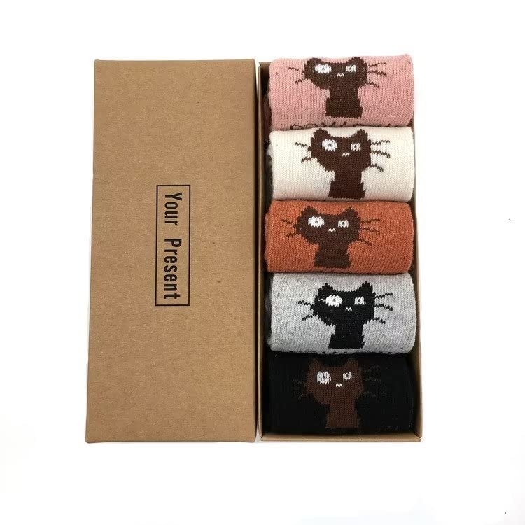 Womens Wool Socks, 5 Pairs Cat Thick Knit Winter Warm Socks for Women Men Gifts
